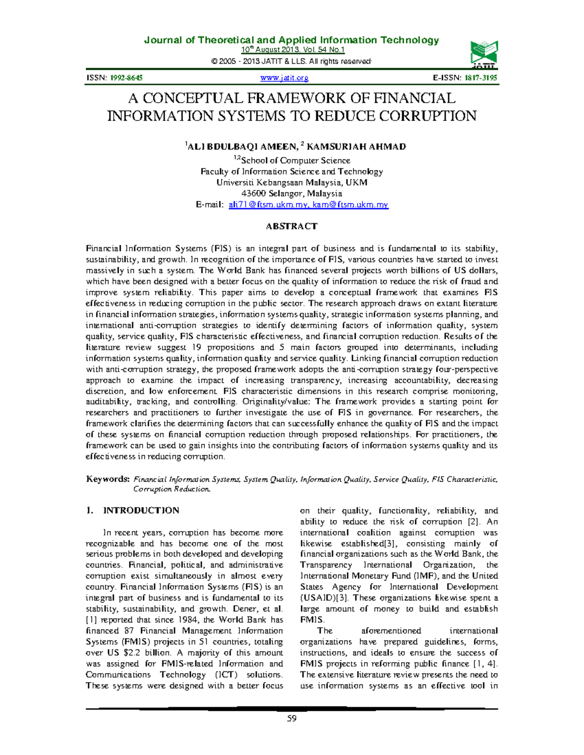 A Conceptual Framework of Financial Info - 10 th August 2013. Vol. 54 ...