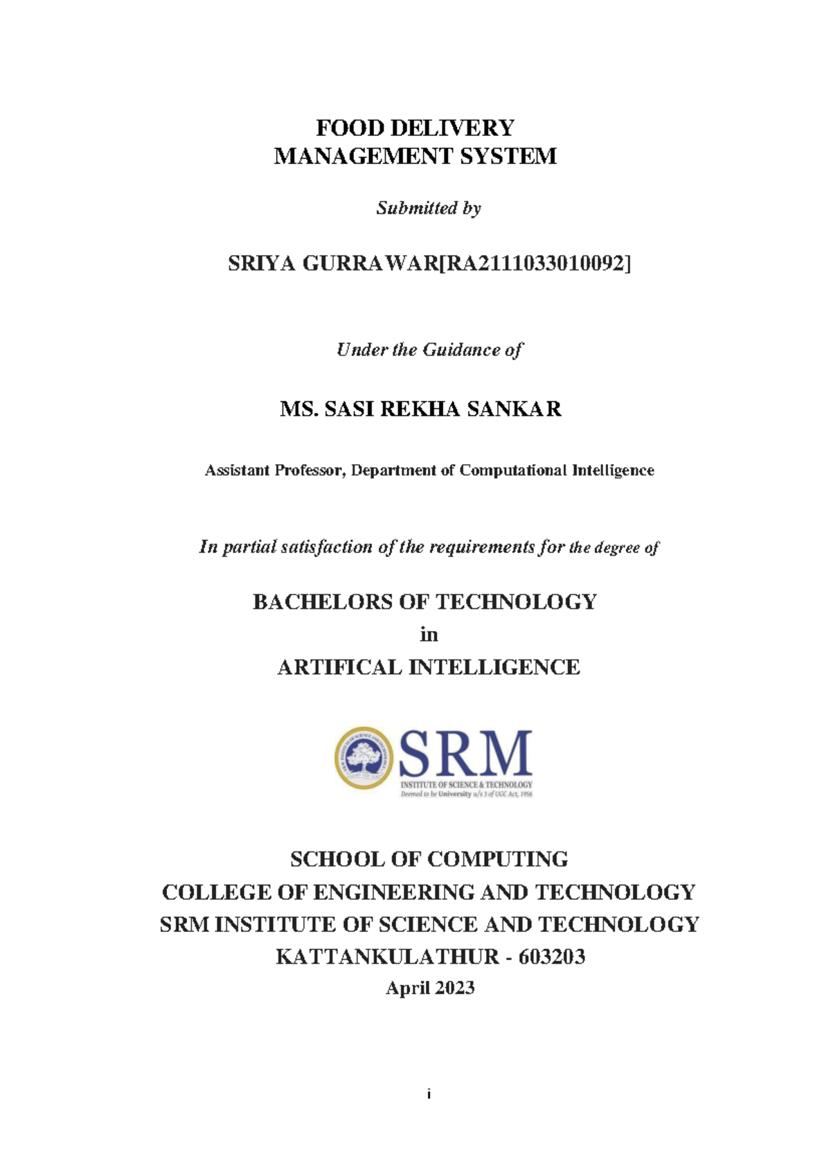 DBMS Project Food delivery system - i FOOD DELIVERY MANAGEMENT SYSTEM ...