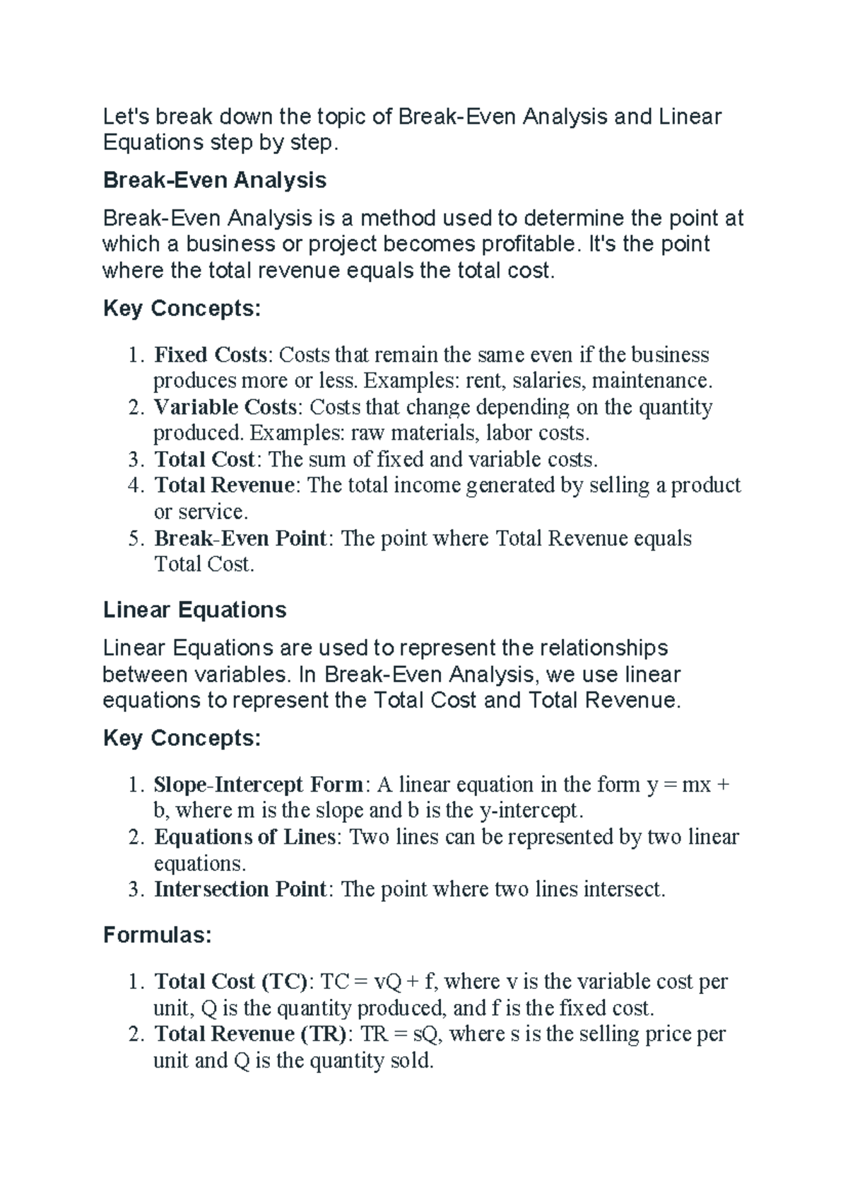 Maths - supply and demand - Let's break down the topic of Break-Even ...