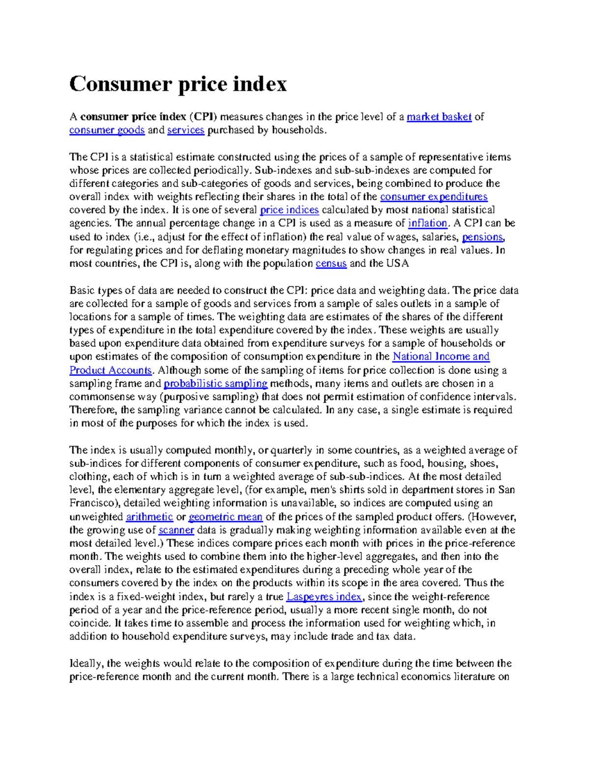 CPI - Notes - Consumer price index A consumer price index ( CPI ...