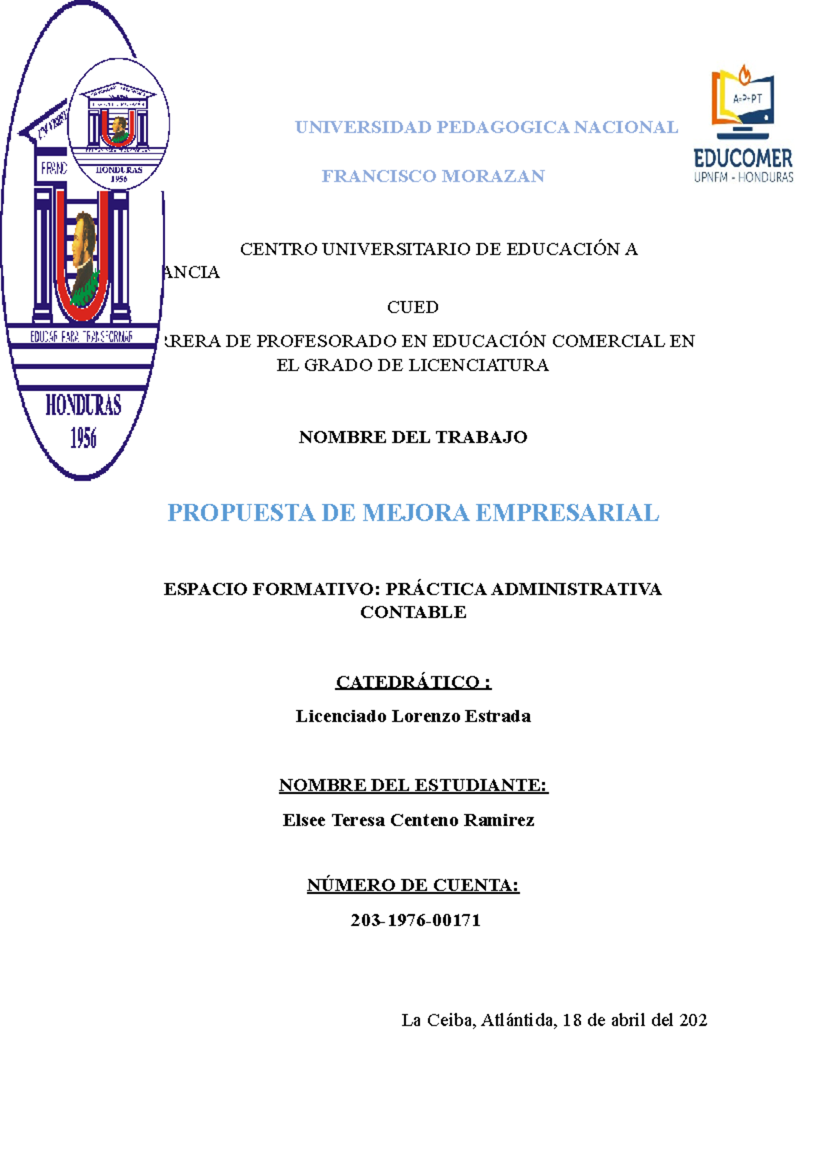 Informe DE Propuesta DE Mejora Diprovar ultimo - UNIVERSIDAD PEDAGOGICA ...