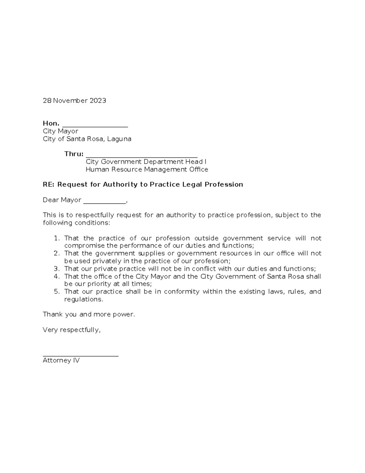 Sample request for authority to practice profession - 28 November 2023 ...