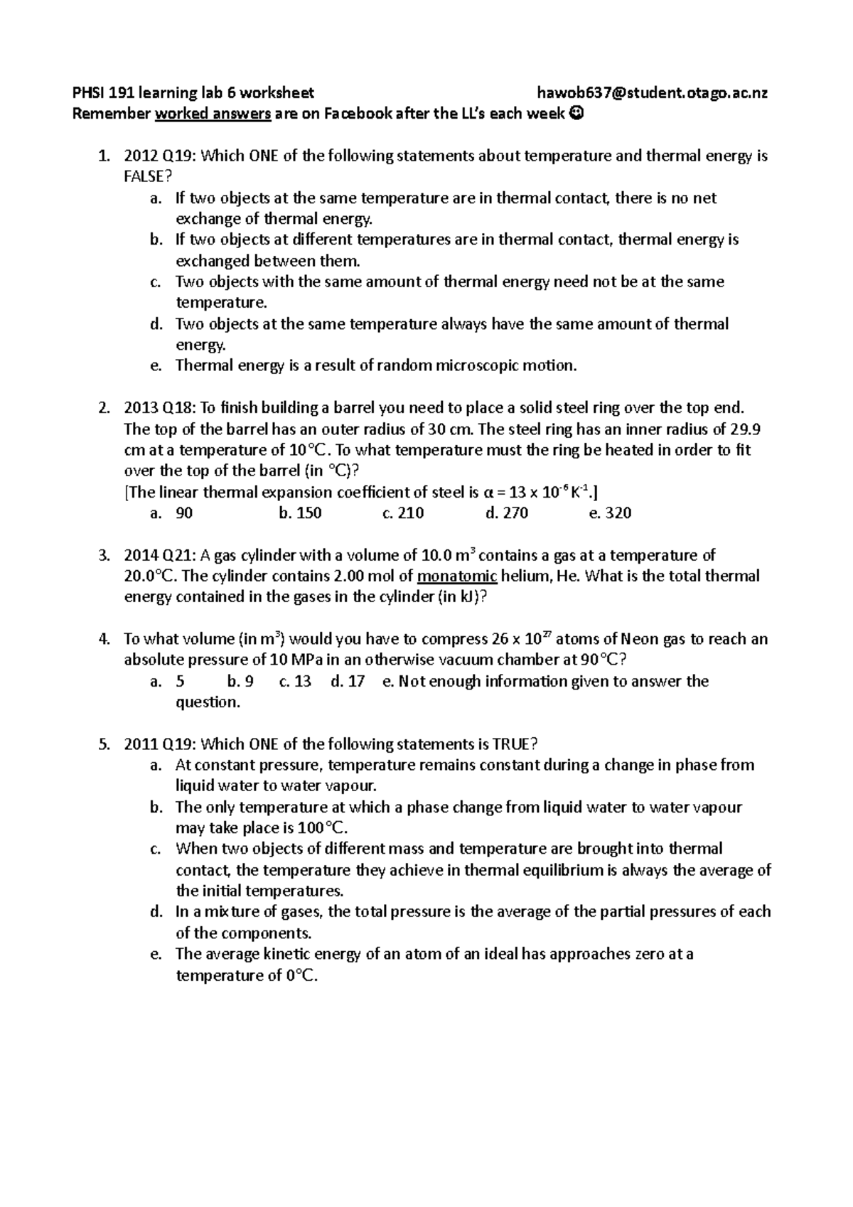 Worksheet LL6 - Practice Questions - PHSI 191 learning lab 6 worksheet hawob637@student.otago.ac ...