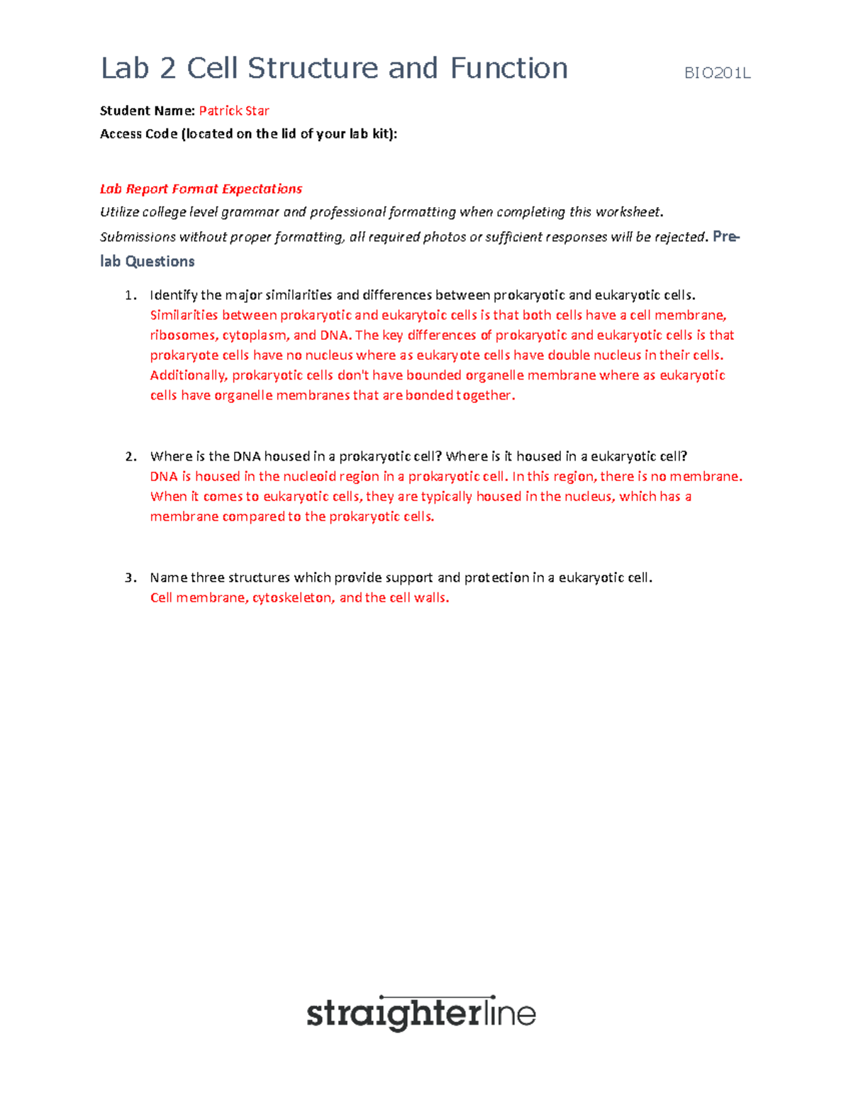 Ap lab 2 - Lab assignment guide - Student Name: Patrick Star Access Code (located on the lid of ...