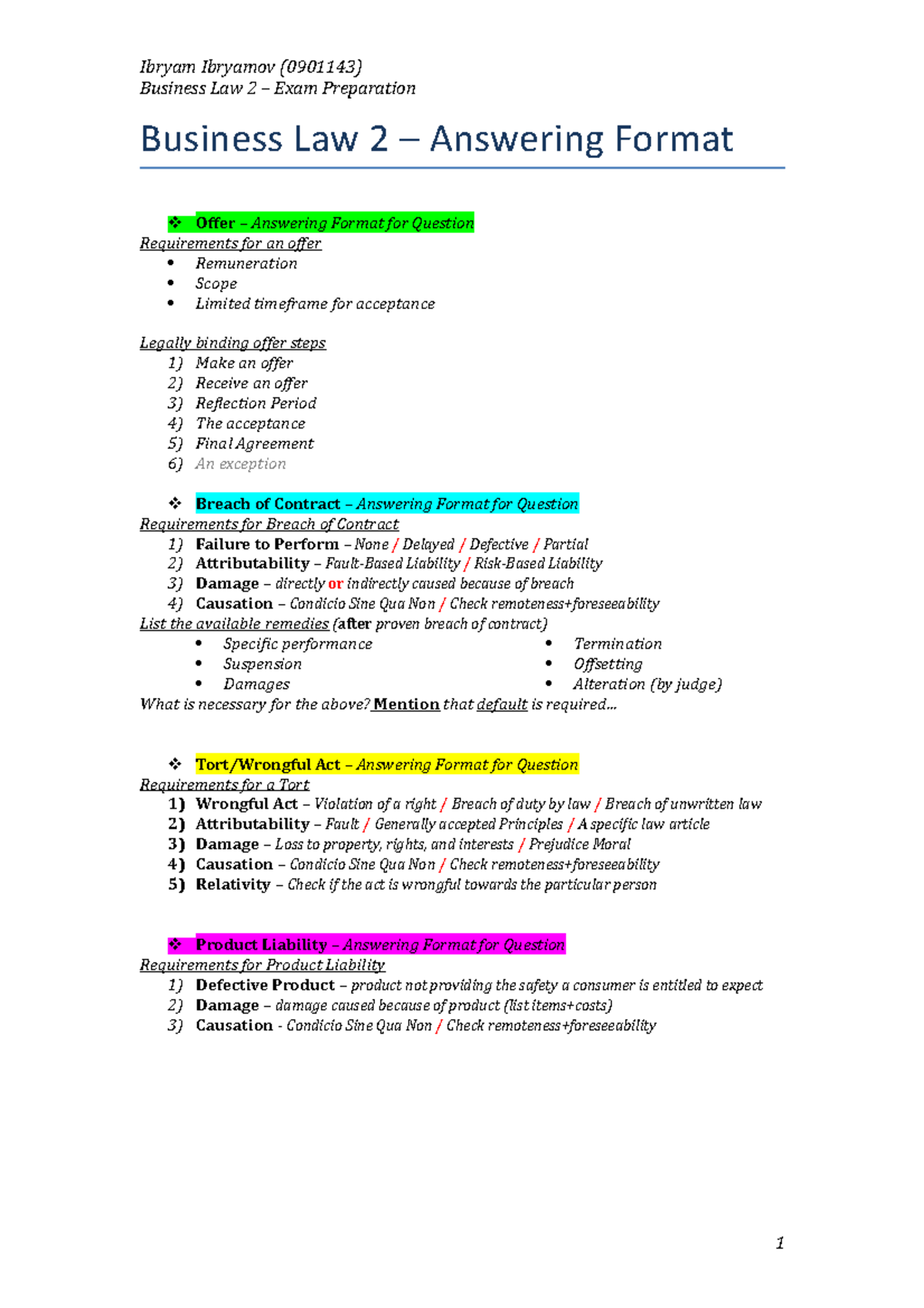 Business Law 2 Answering Format by Ibryamov - Ibryam Ibryamov (0901143 ...