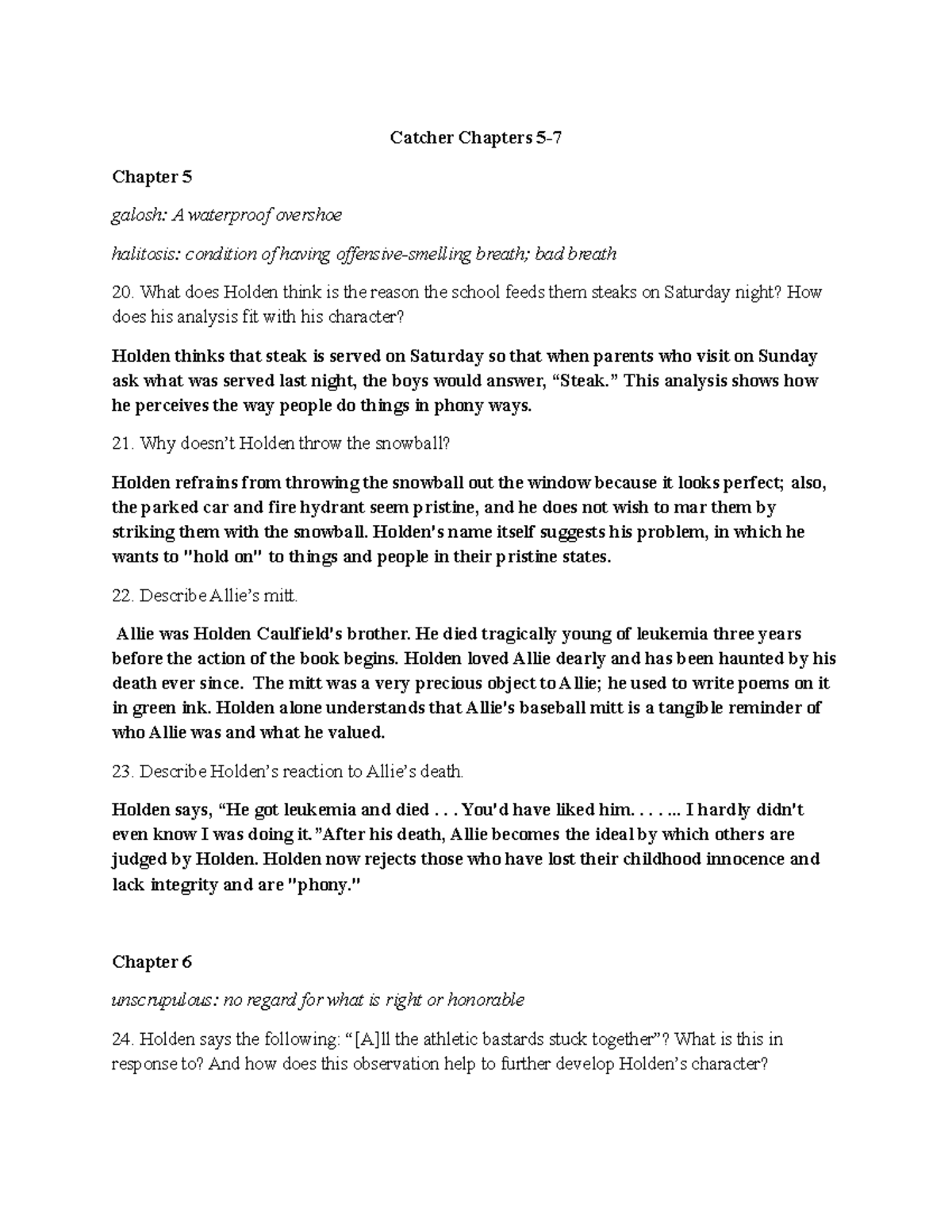 Catcher Ch - Catcher Chapters 5- Chapter 5 galosh: A waterproof ...