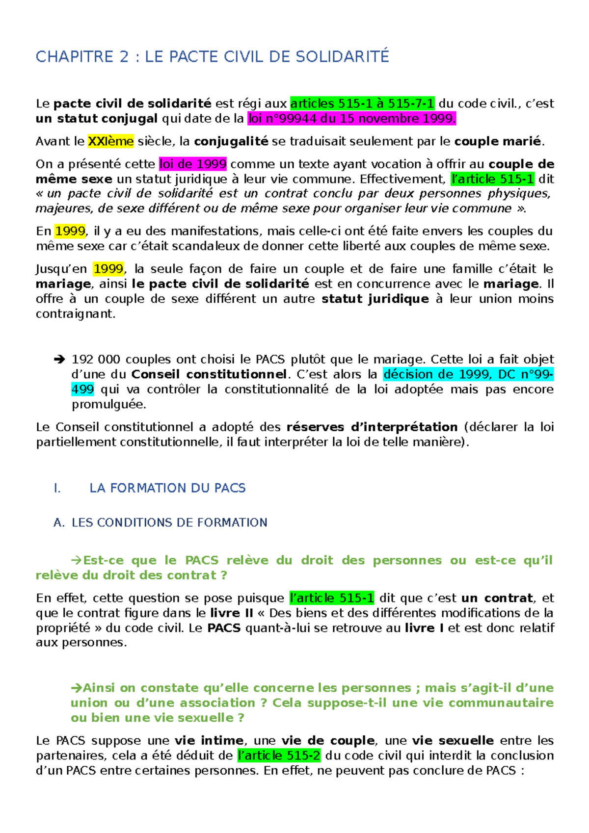 Chapitre 2, Le PACS - CHAPITRE 2 : LE PACTE CIVIL DE SOLIDARITÉ Le ...