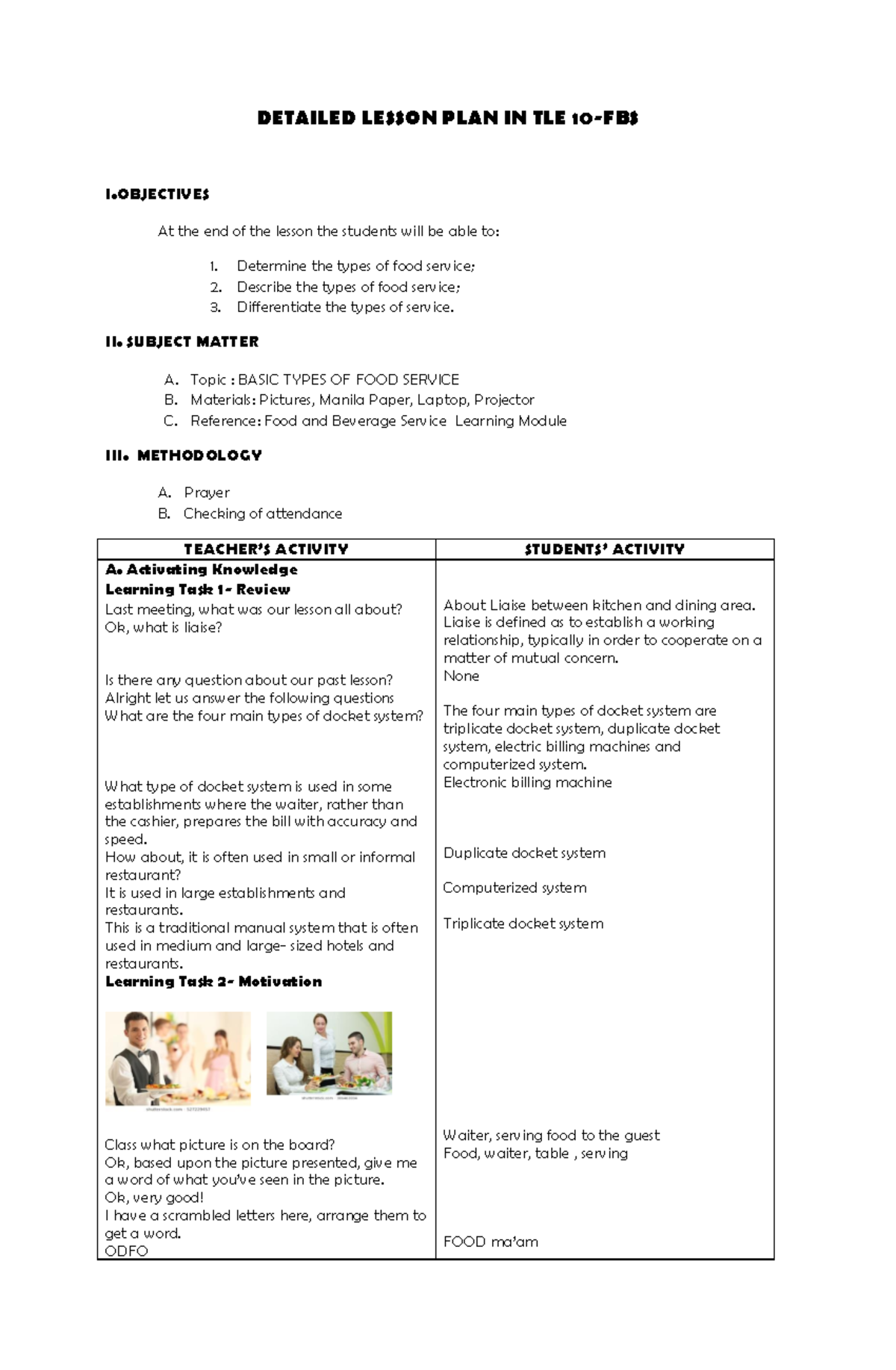 Detailed-lesson-plan-in-tle-10-fbs compress - DETAILED LESSON PLAN IN TLE 10-FBS I At the end of ...