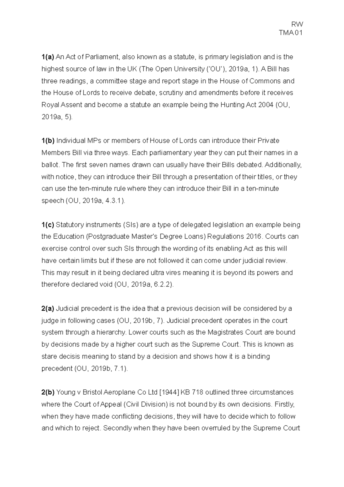 W101 TMA 01 grade 85 - TMA 01 1(a) An Act of Parliament, also known as ...