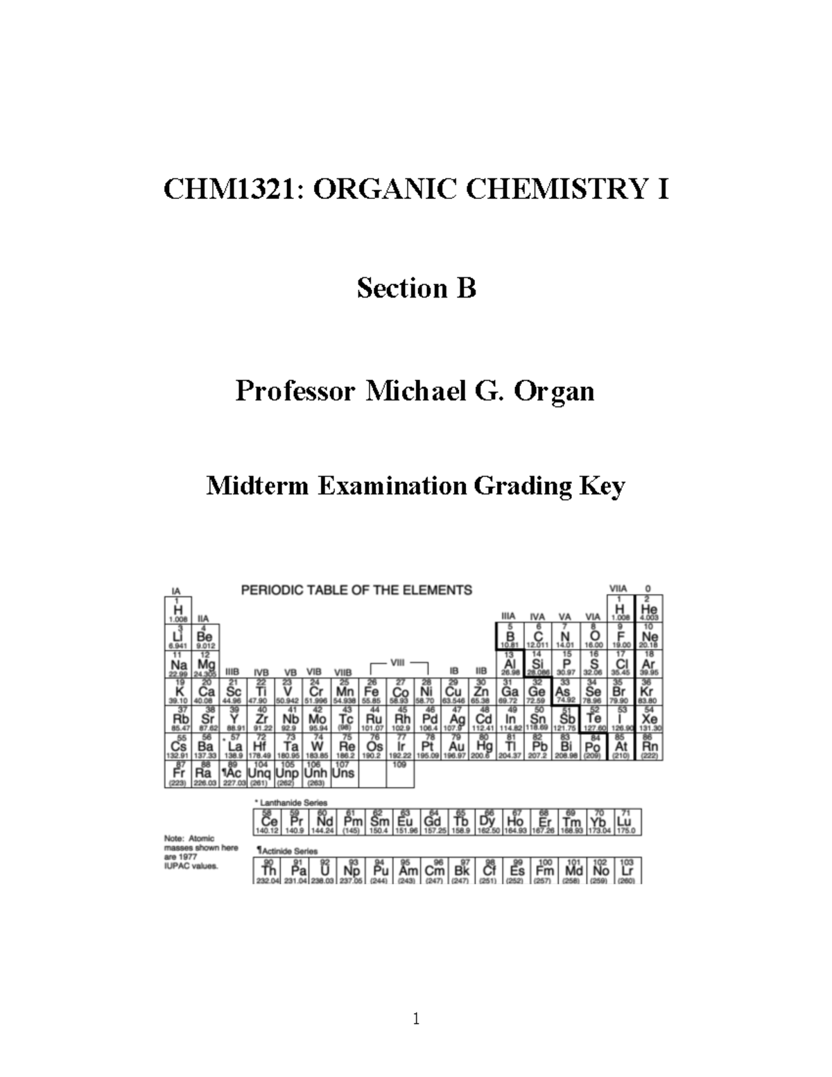Grading Key for Exam 1 , Section B - CHM1321: ORGANIC CHEMISTRY I ...