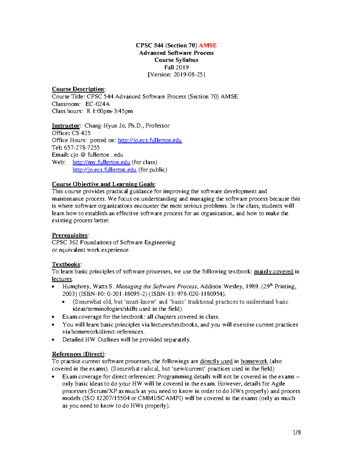 Cpsc544 syllabus 2019 fall 70 cmmi - CPSC 54 4 (Section 70 ) AMSE Advanced Software Process ...