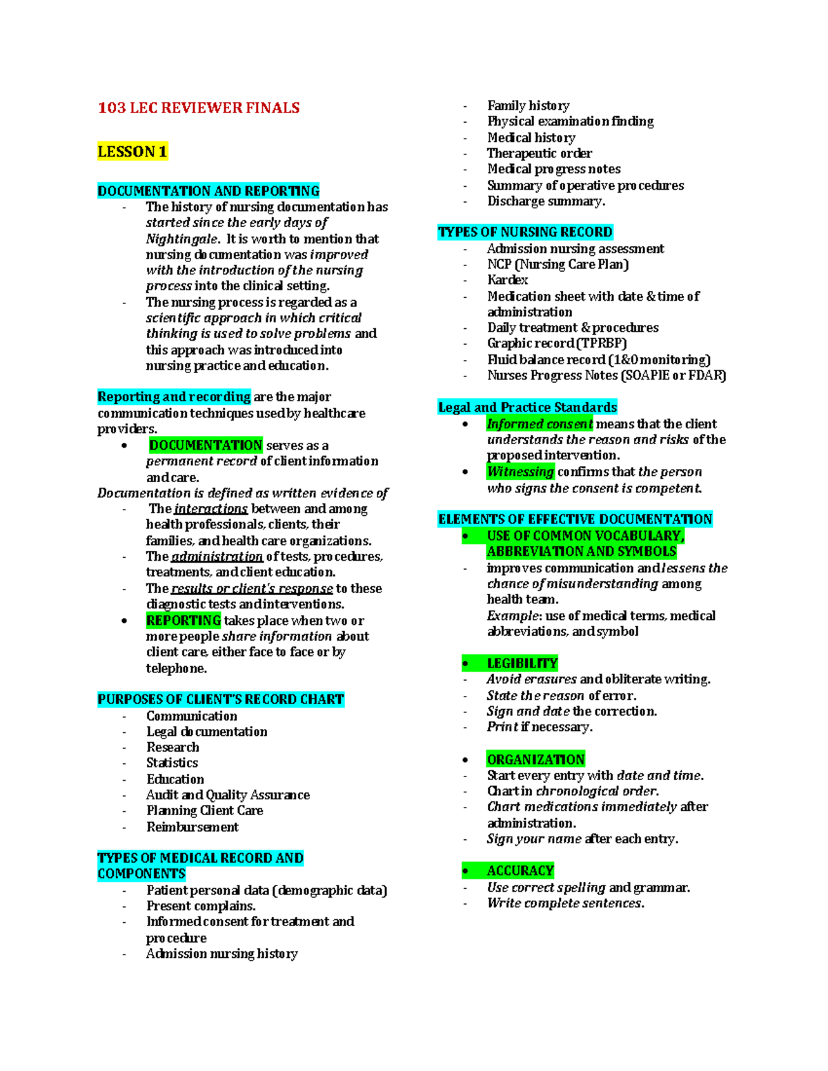 103- Reviewer- Final - 103 LEC REVIEWER FINALS LESSON 1 DOCUMENTATION ...