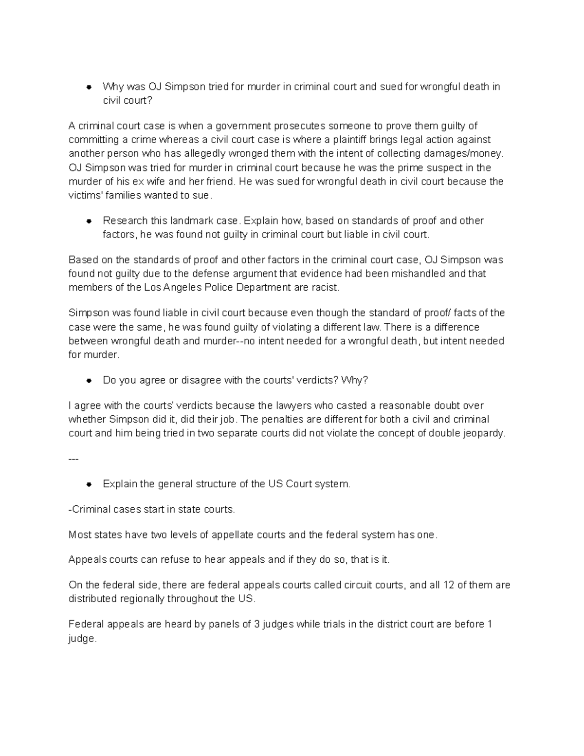 Intro to Law Discussion Board - Why was OJ Simpson tried for murder in ...