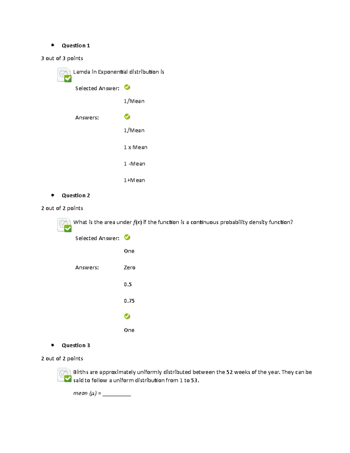 MGS 2150 stat-unit 6 Test - Question 1 3 out of 3 points Lamda in ...