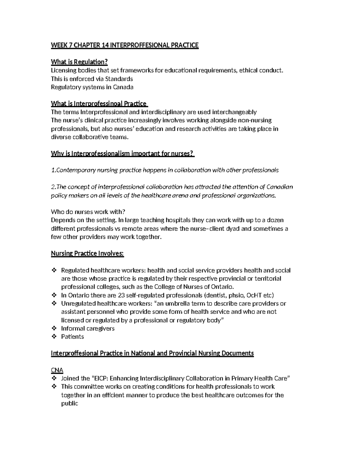 Interproffesional Practice - WEEK 7 CHAPTER 14 INTERPROFFESIONAL ...