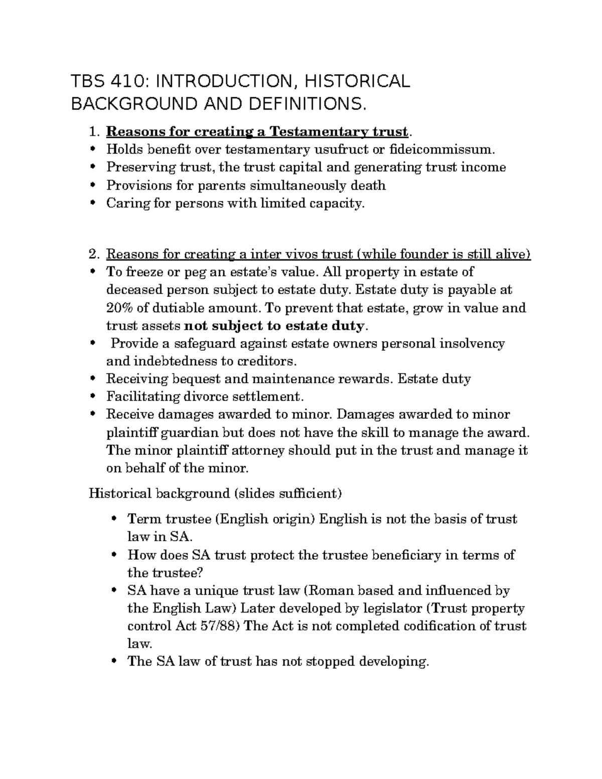 TBS 410 Lecture notes for TBS University of Pretoria - TBS 410 ...