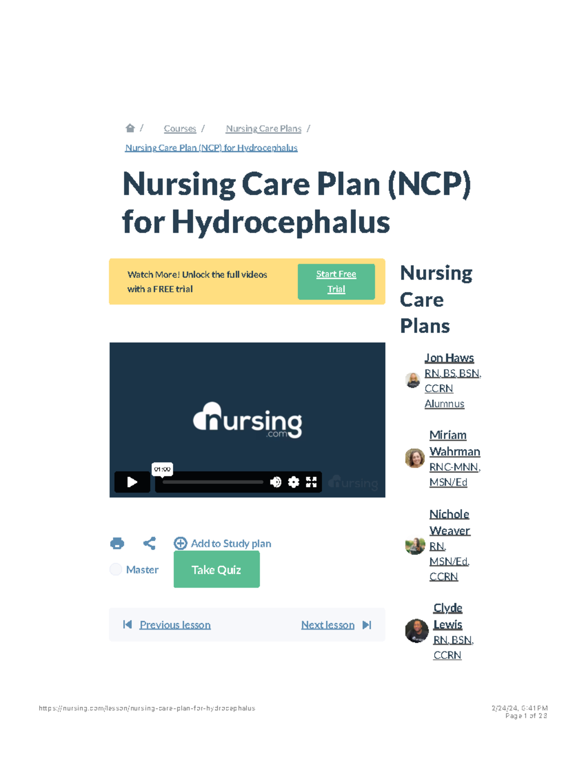 Nursing Care Plan (NCP) for Hydrocephalus Free Nursing.com Courses ...