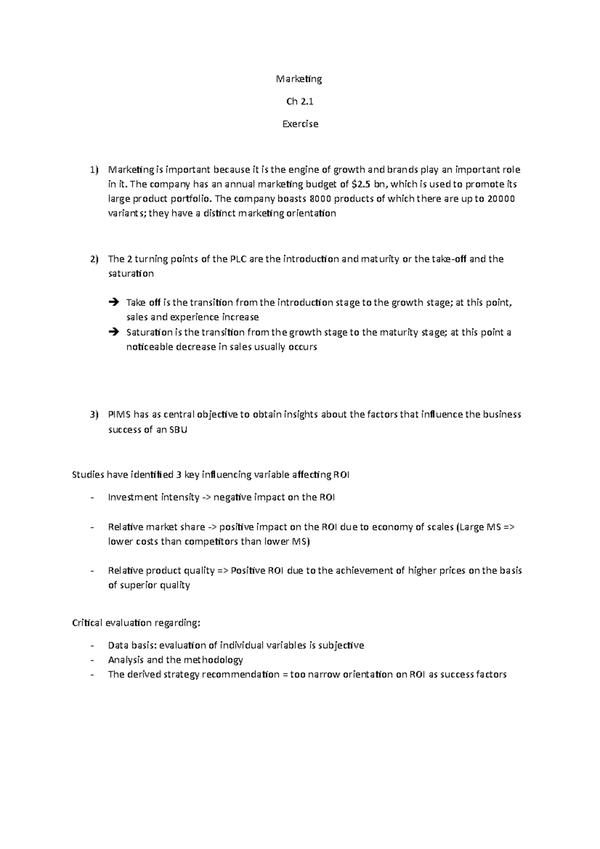 Marketing ch 2.1 exercise Intro Strategy - Marketing Ch 2. Exercise ...