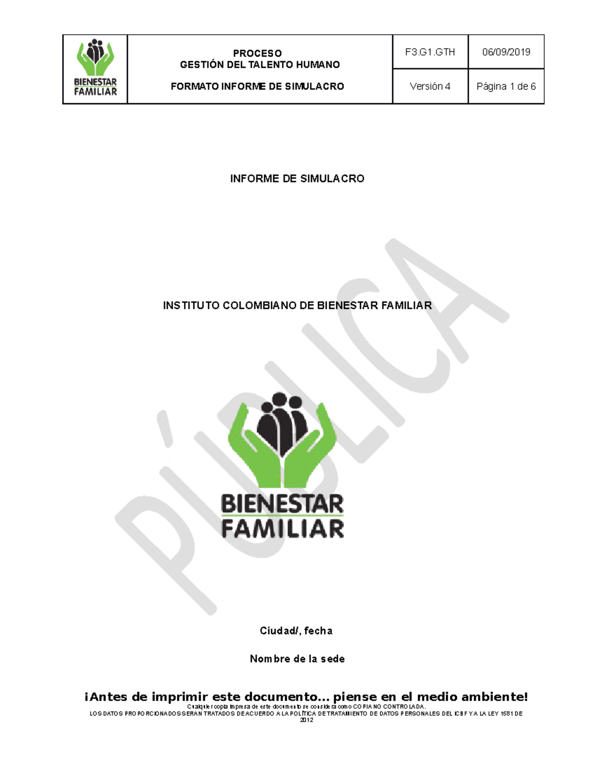 F3 - nbbbbn - PROCESO GESTIÓN DEL TALENTO HUMANO FORMATO INFORME DE ...