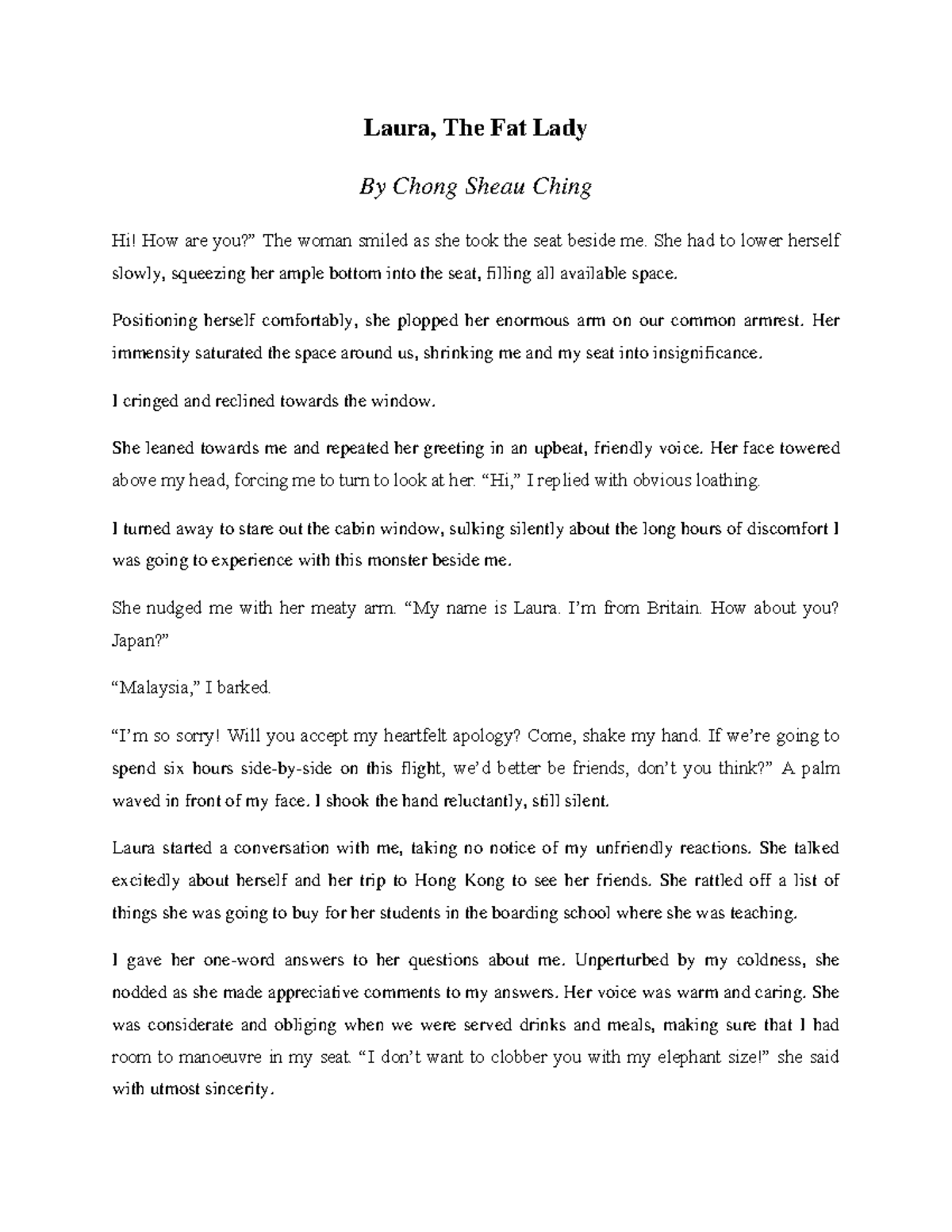 PRL - Laura, The Fat Lady - Laura, The Fat Lady By Chong Sheau Ching Hi ...