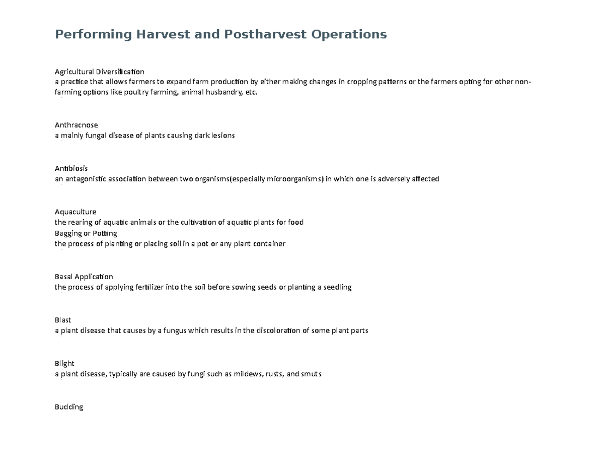 Erforming Harvest and Postharvest Operations - Agricultural ...