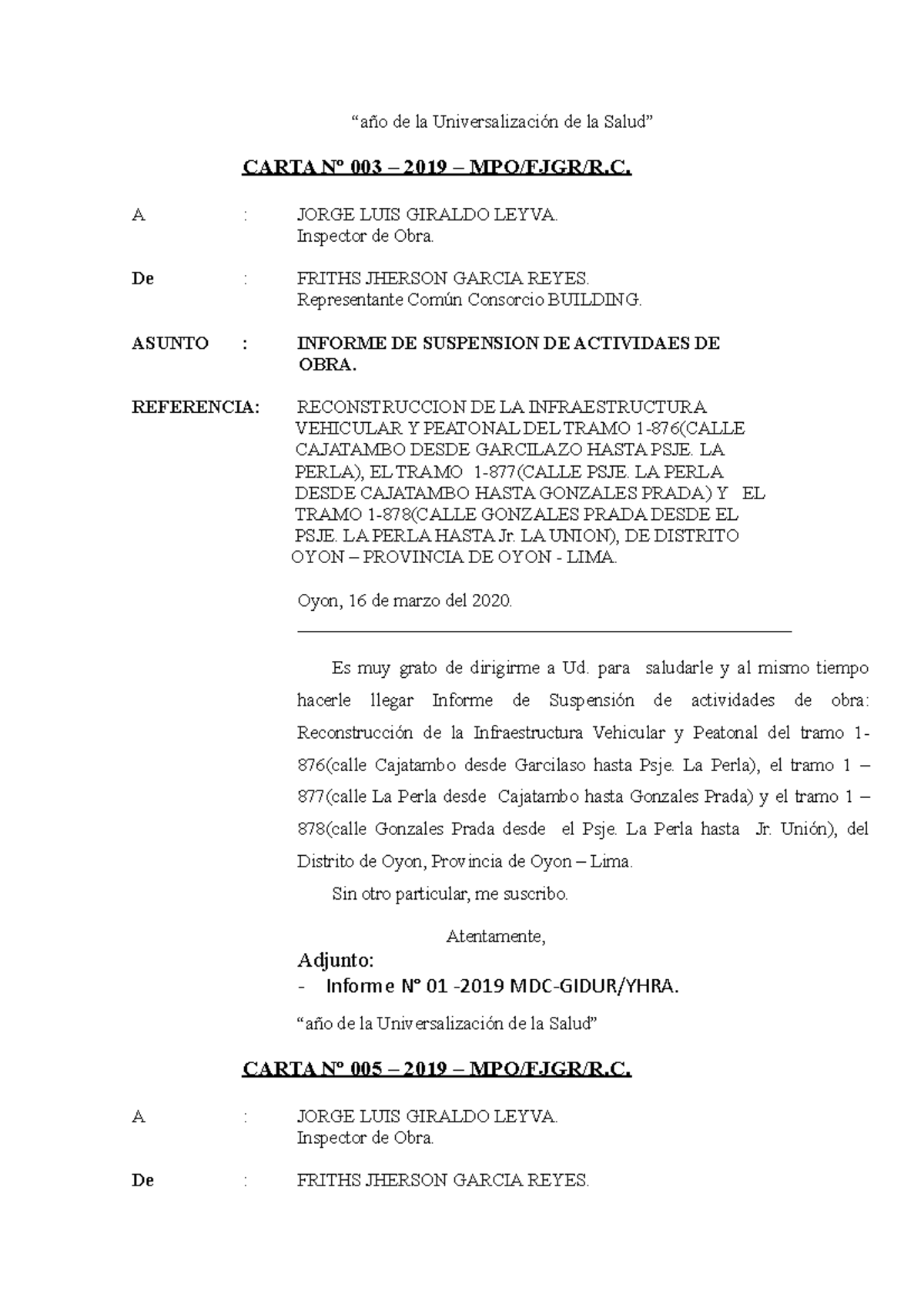 Carta Nº01A - YRTY - “año de la Universalización de la Salud” CARTA Nº ...