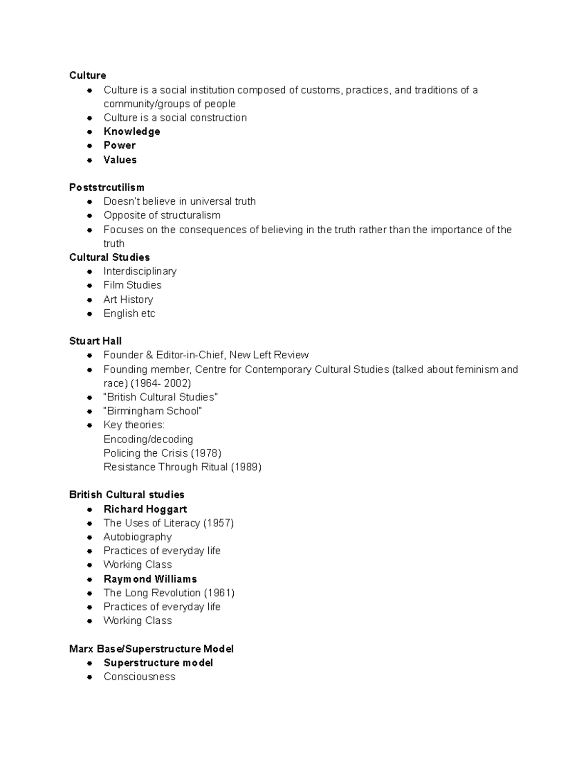 Cultural studies notes - Culture Culture is a social institution ...