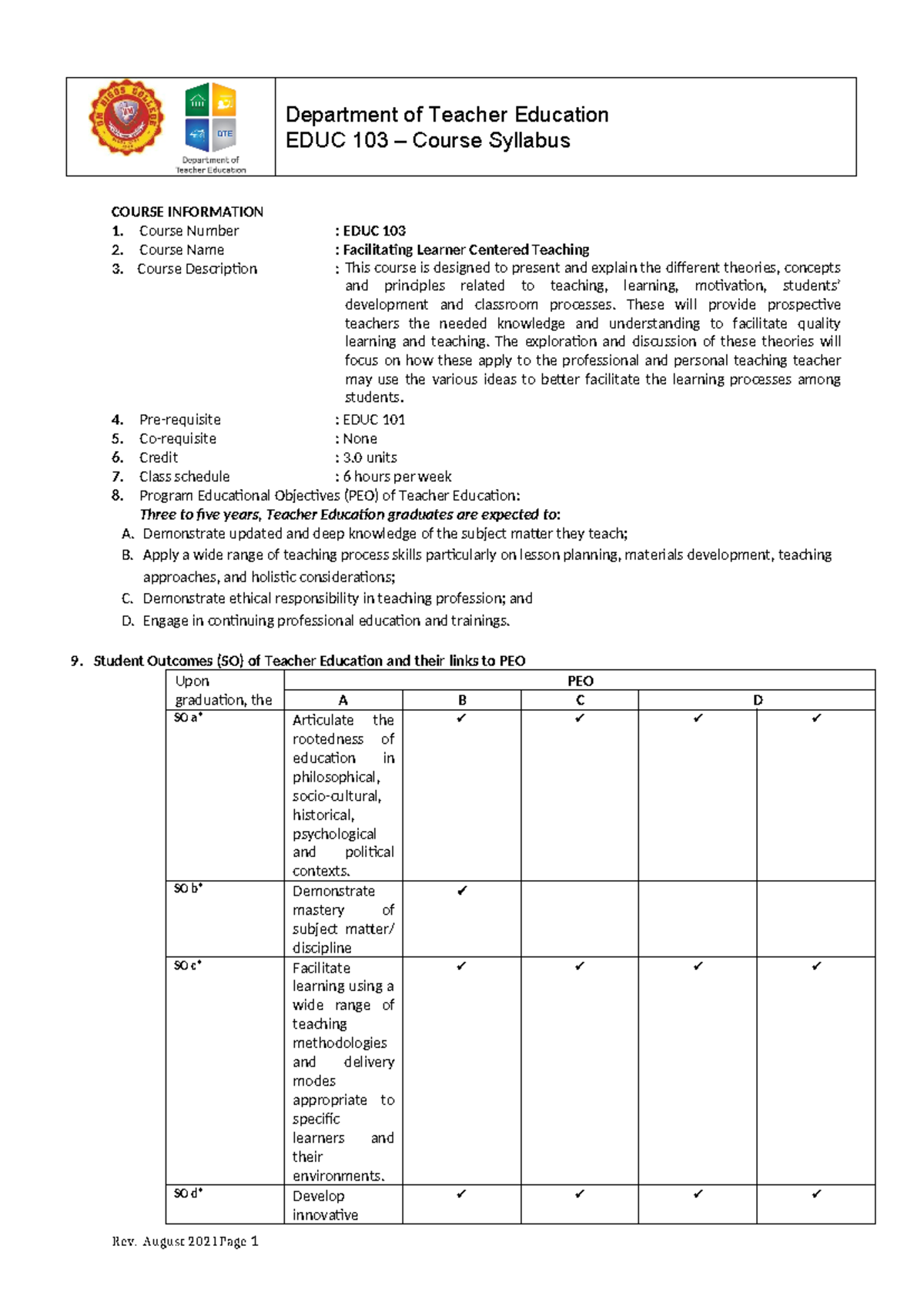 EDUC 103 - This is for EDUC 103 - EDUC 103 – Course Syllabus COURSE ...