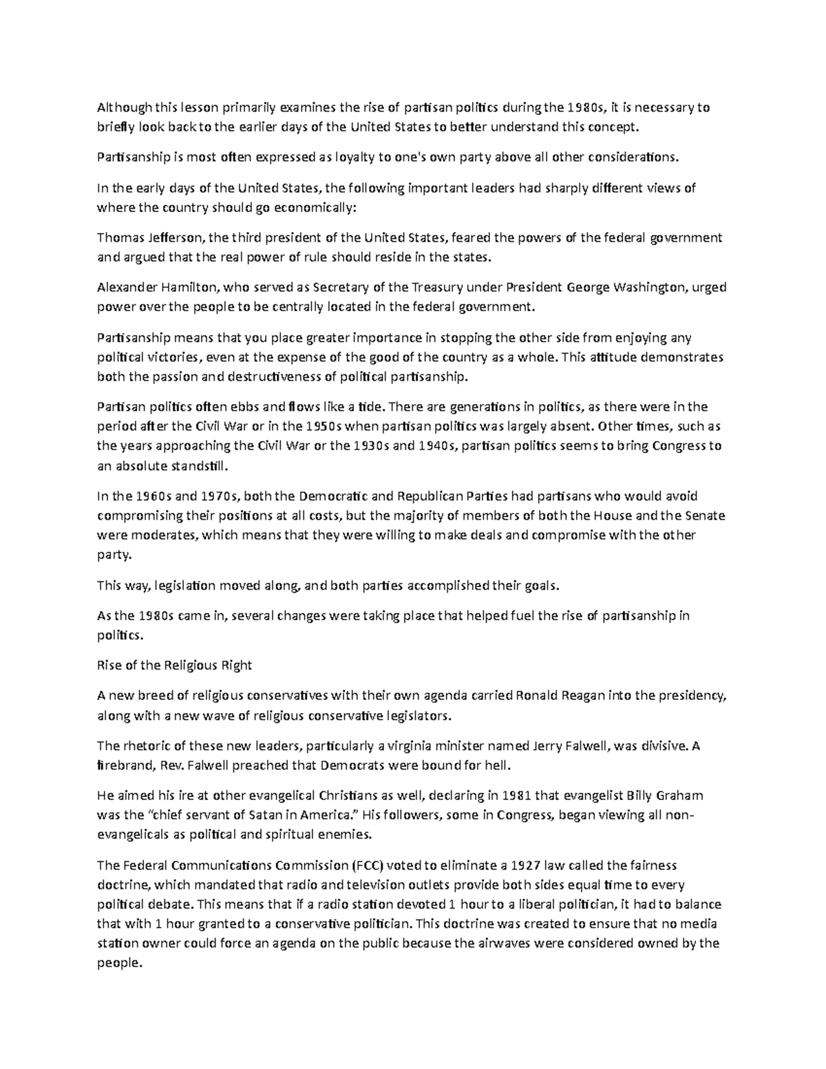 Partisan Politics - Although this lesson primarily examines the rise of ...