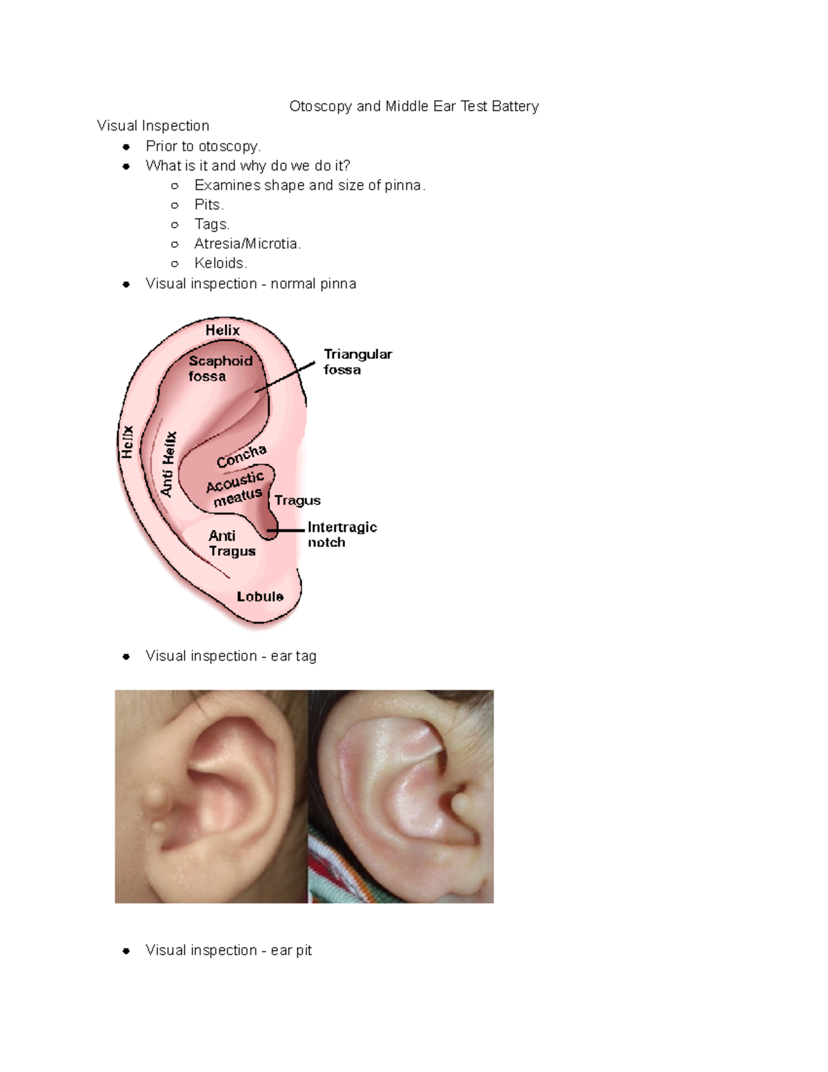 Module 6 - Otoscopy and Middle Ear Test Battery Visual Inspection Prior ...