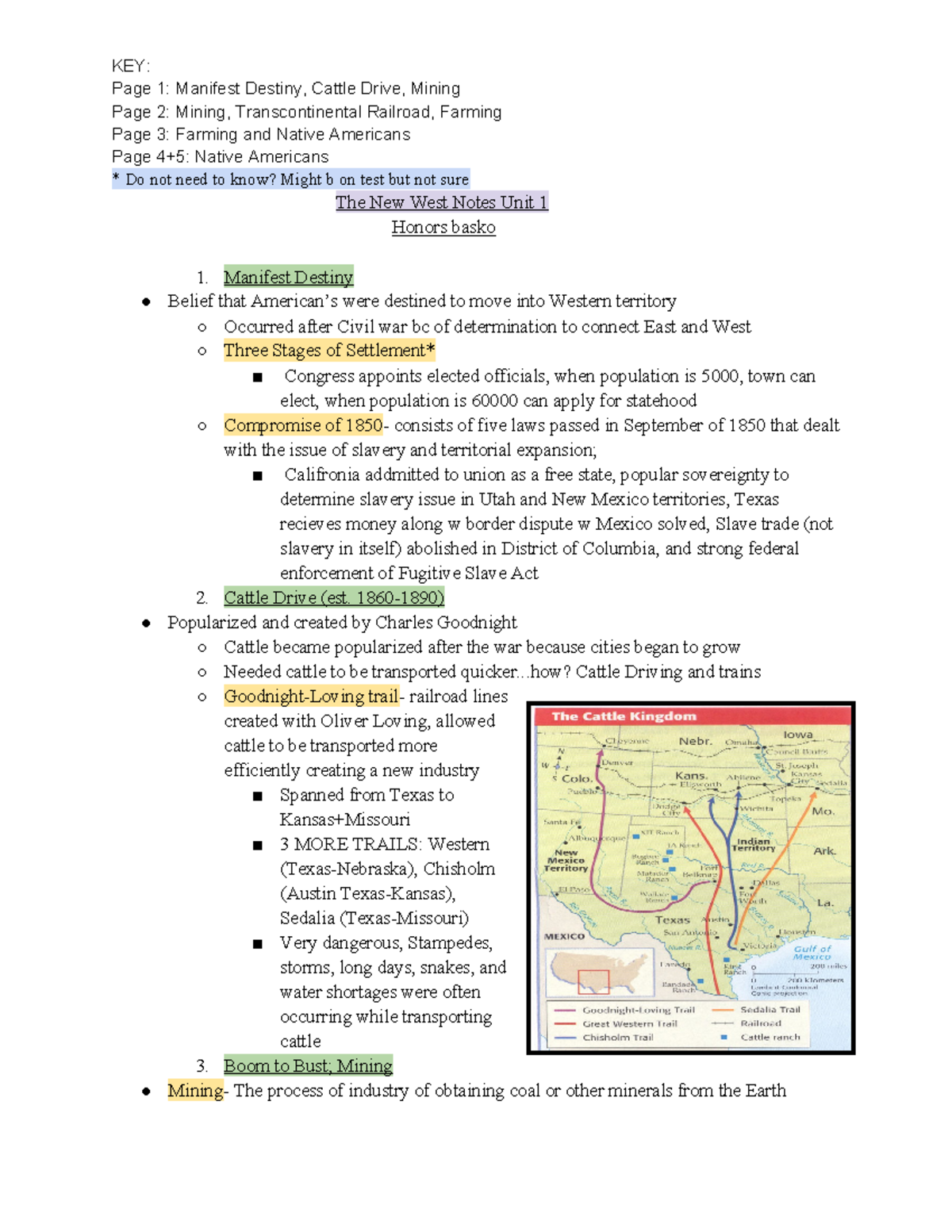 The New West Notes Unit 1 - Page 1: Manifest Destiny, Cattle Drive ...