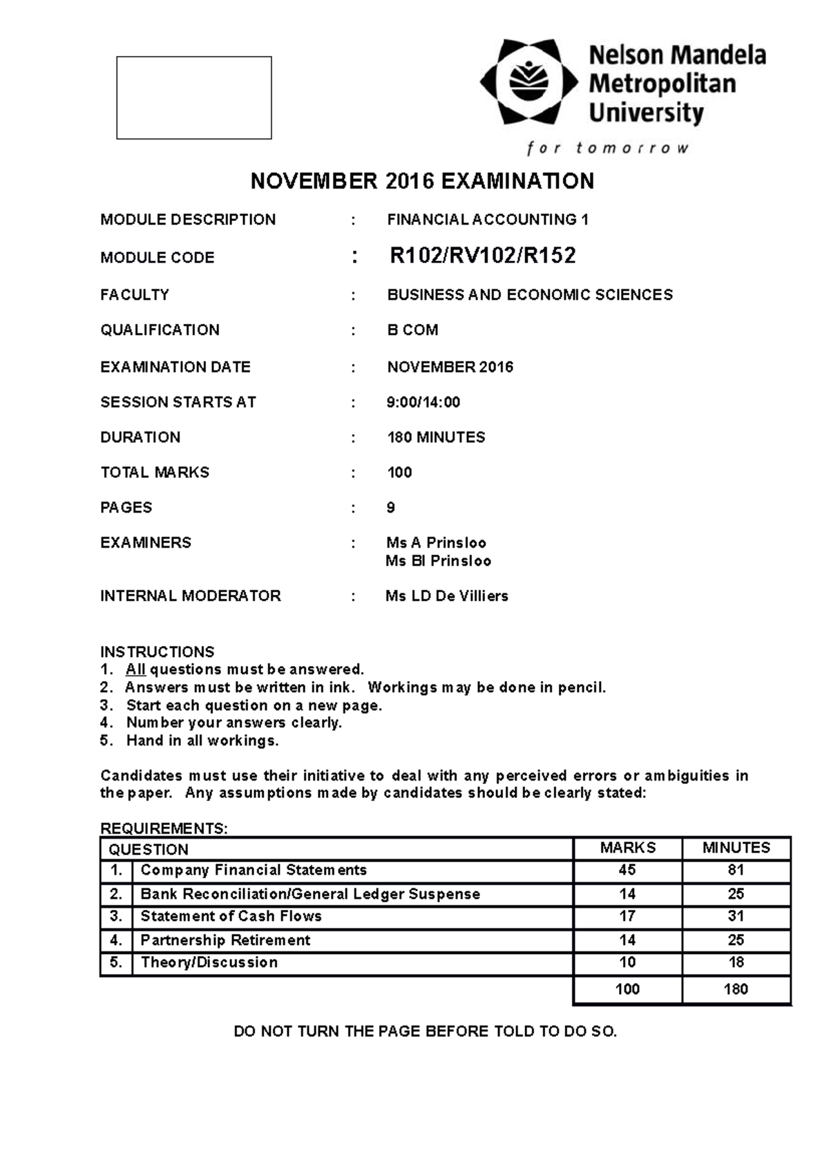 R102 November 2016 Examination - NOVEMBER 2016 EXAMINATION MODULE ...