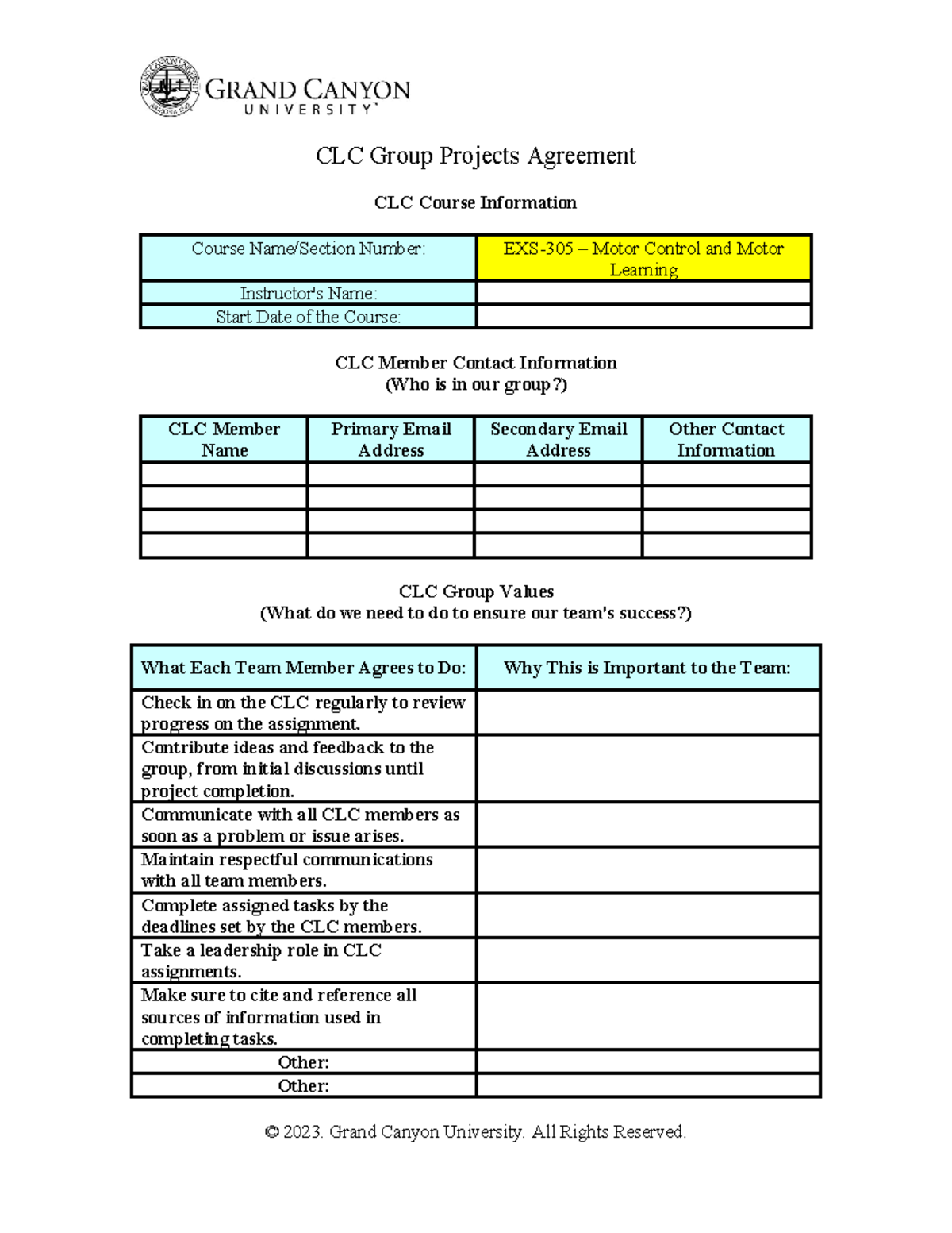 EXS 305 RS CLC Group Projects Agreement Form - CLC Group Projects ...