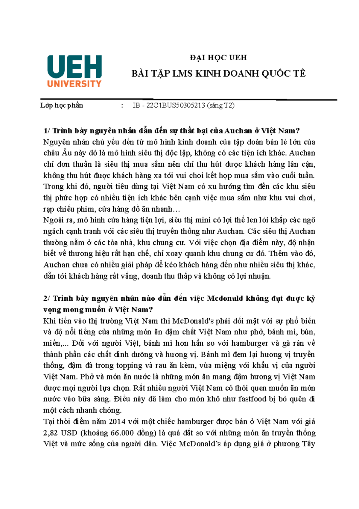 Bài tập LMS KDQT buổi 4 - ĐẠI HỌC UEH BÀI TẬP LMS KINH DOANH QUỐC TẾ ...