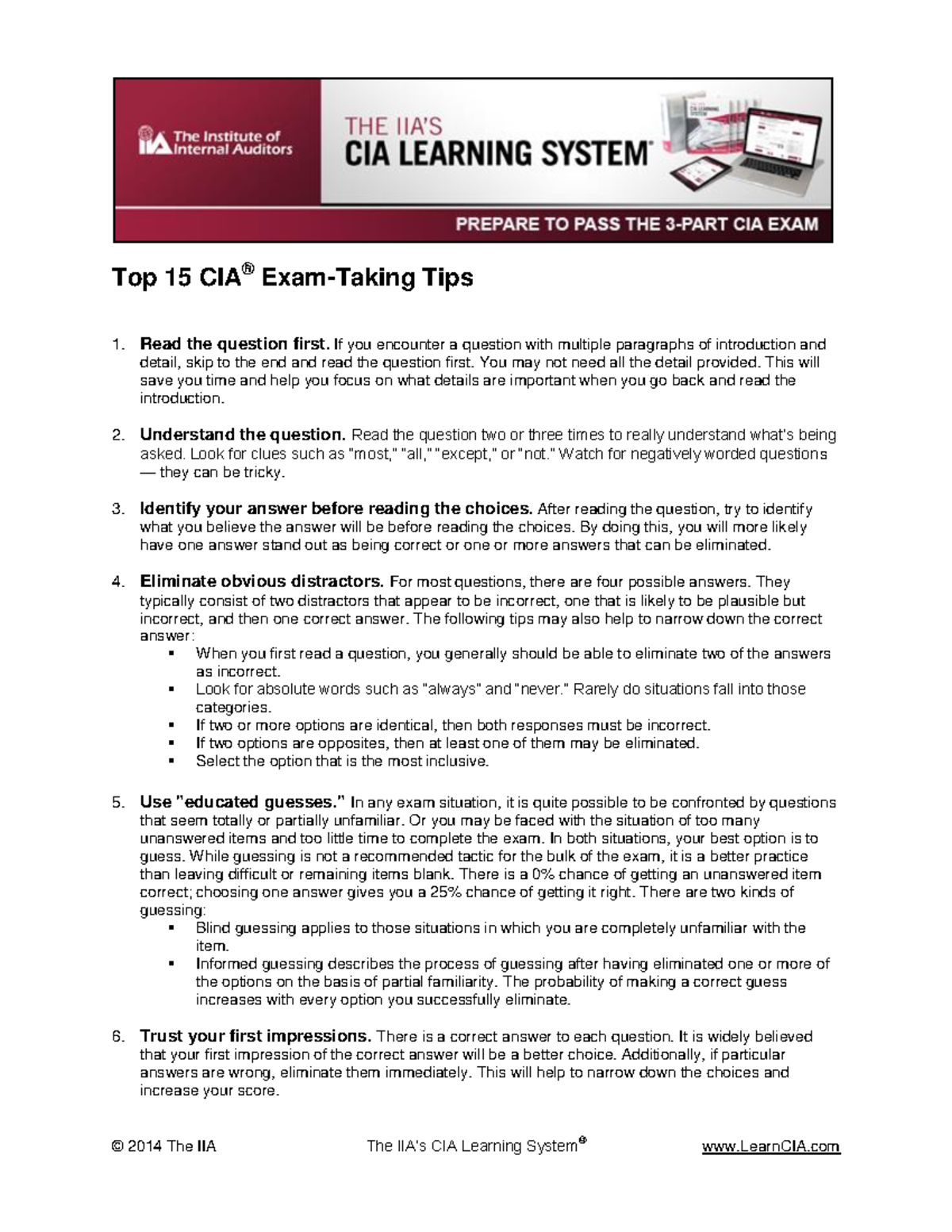 Cia Tips - cia tips from iia - © 2014 The IIA The IIA’s CIA Learning ...