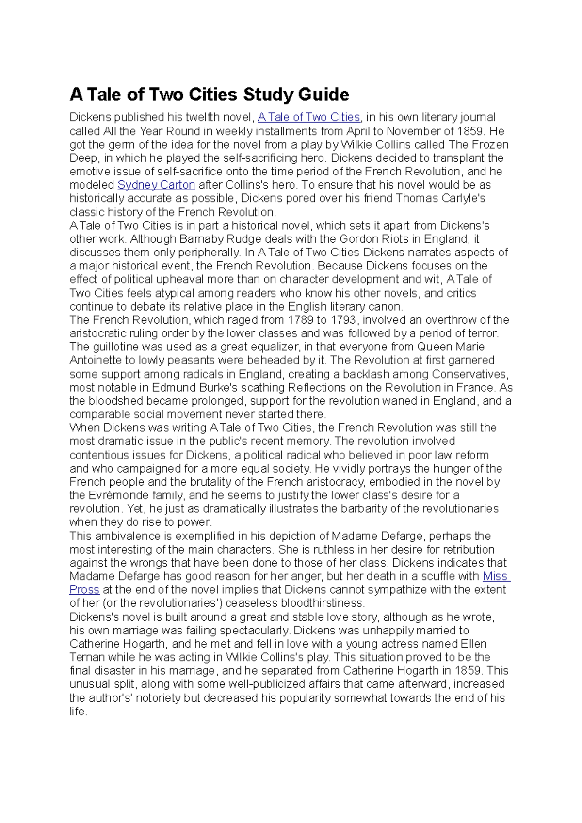 A Tale of Two Cities Study Guide - A Tale of Two Cities Study Guide ...