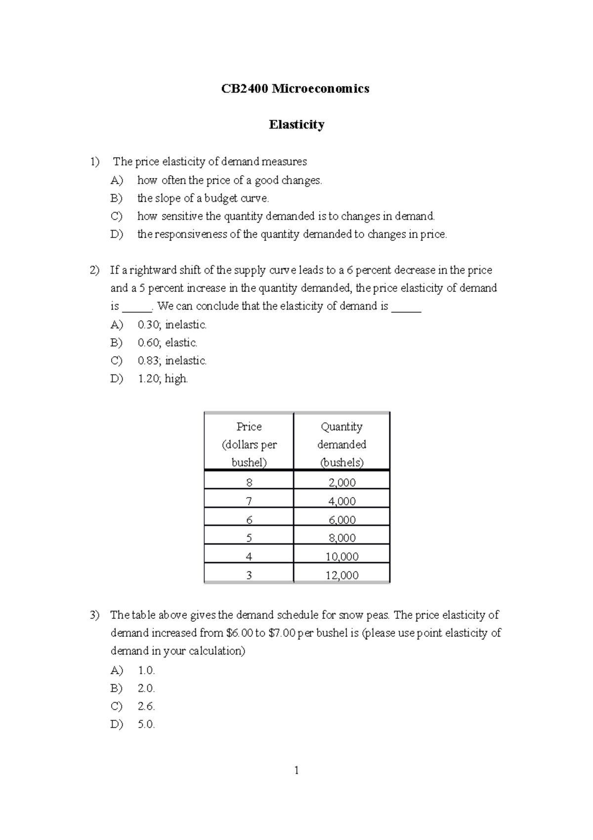 (03) CB2400 Elasticity - CB2400 Microeconomics Elasticity The price elasticity of demand ...