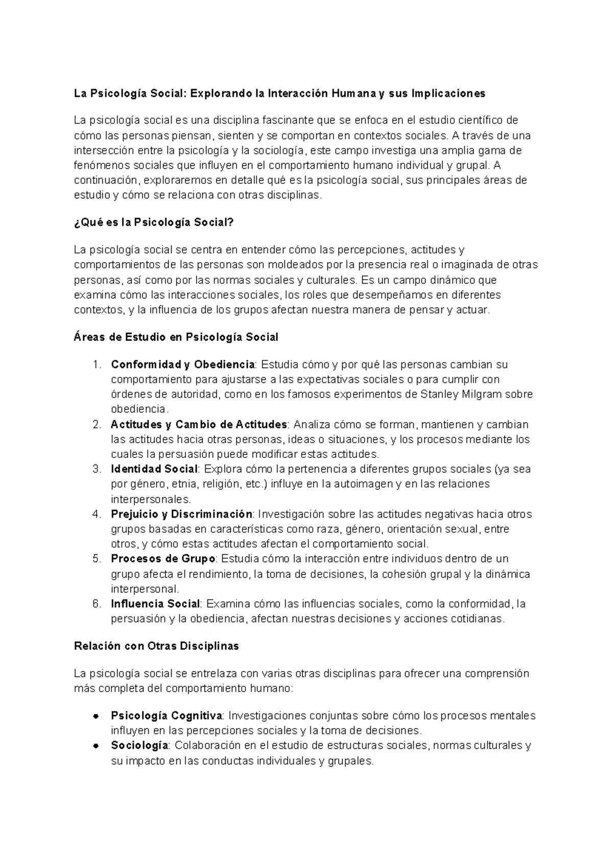 Intro psicologia social - La Psicología Social: Explorando la Interacción Humana y sus ...