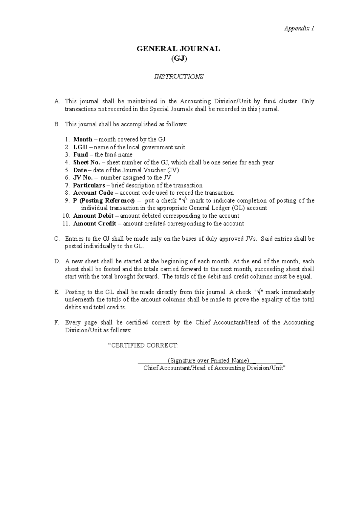 Appendix 1 Instructions - GJ - Contents of General Journal - Government ...