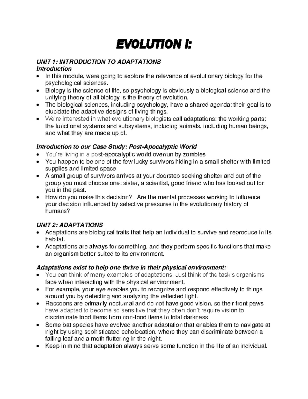 PSYCH 1XX3 Evolution I&II - EVOLUTION I: UNIT 1: INTRODUCTION TO ...