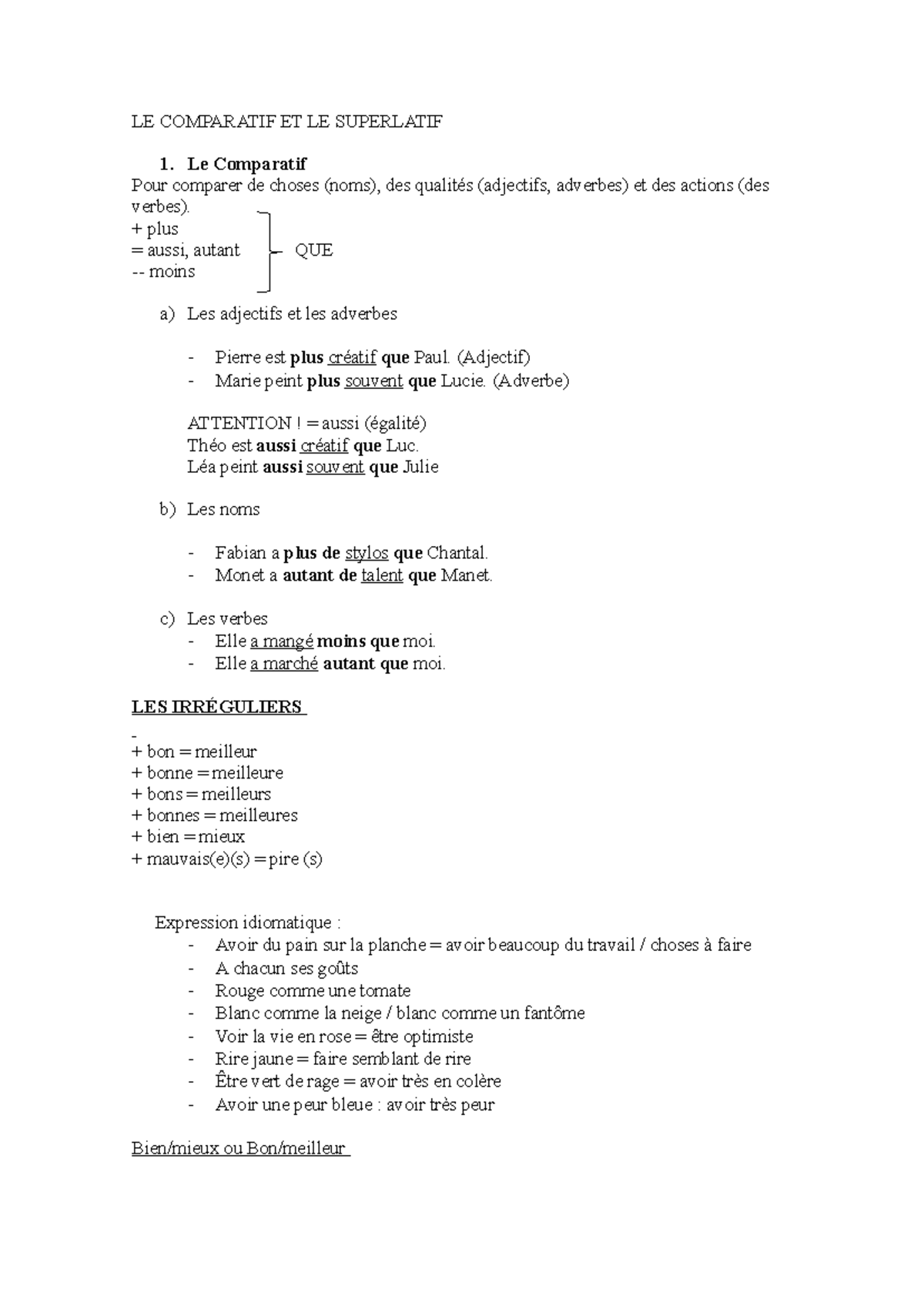 LE Comparatif ET LE Superlatif - LE COMPARATIF ET LE SUPERLATIF Le ...
