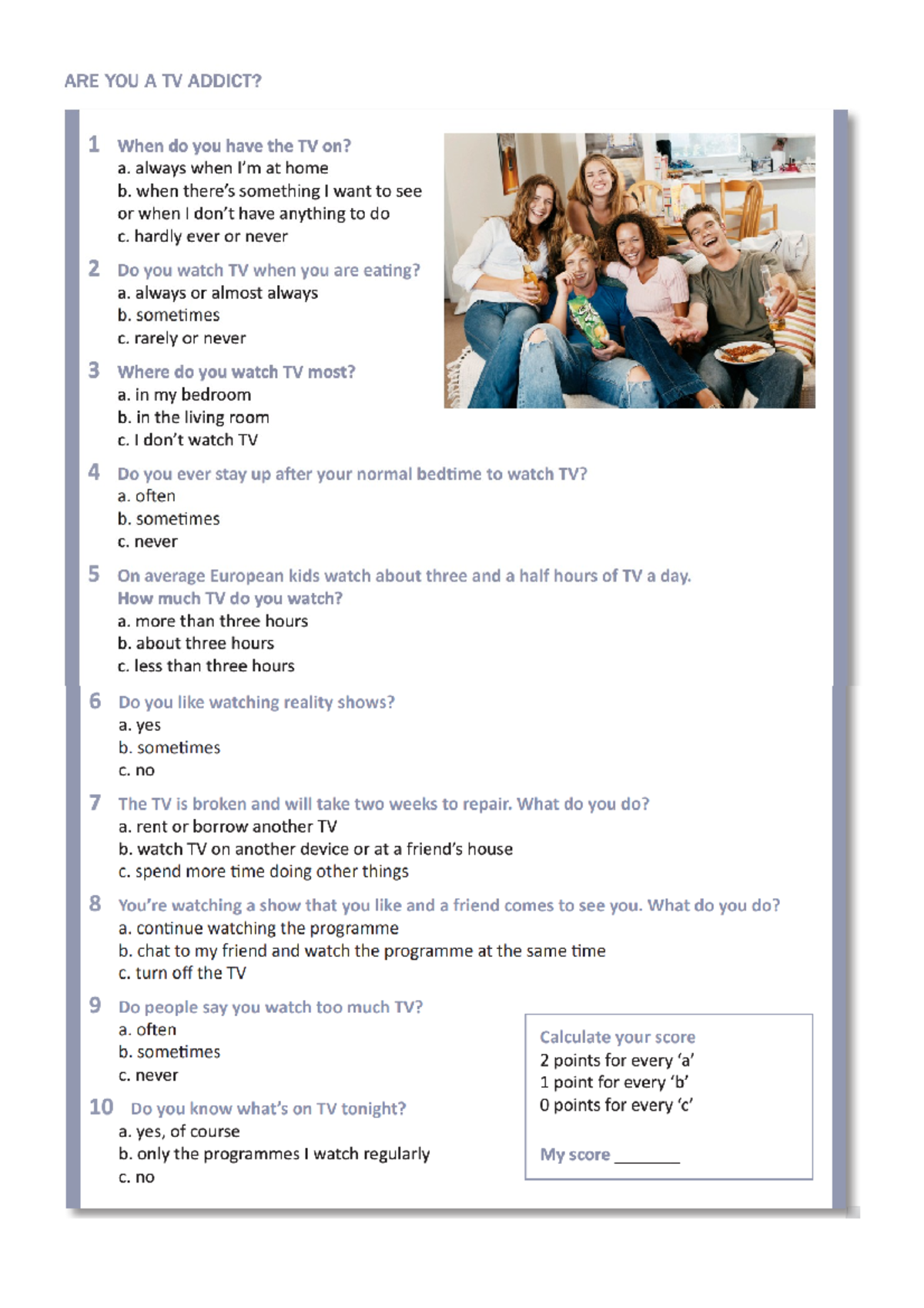 TV addicts - Exercises to practice types of viewing habits - English B ...