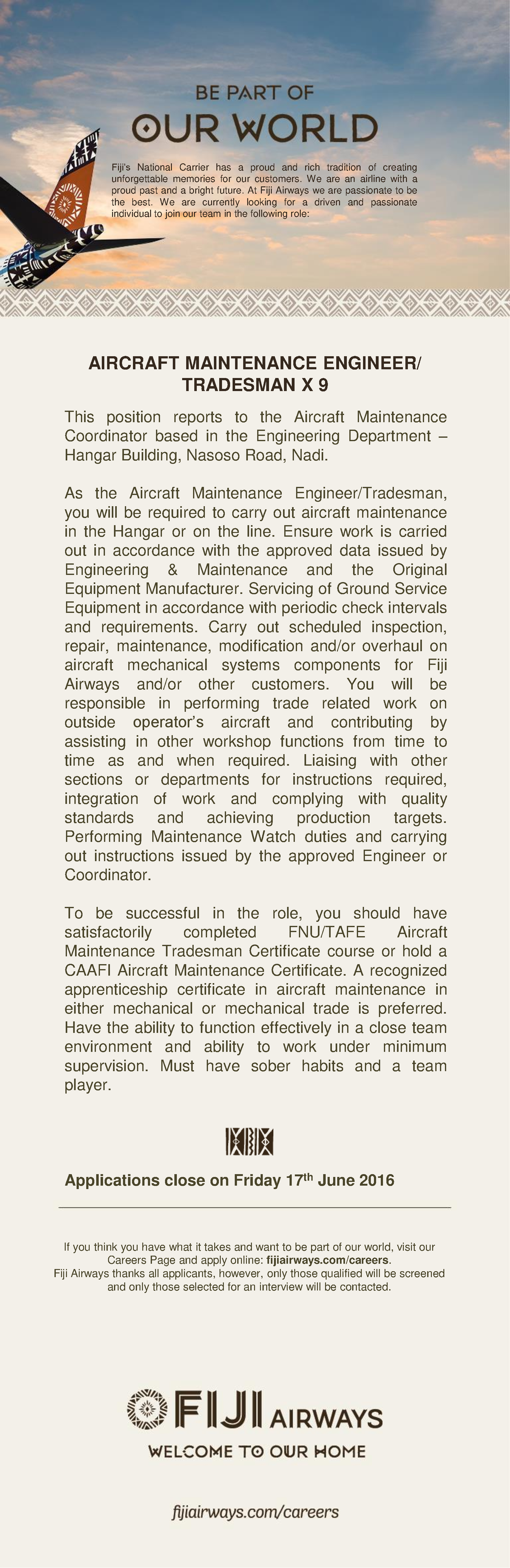 Aircraft Maintenance Engineer Tradesman - AIRCRAFT MAINTENANCE ENGINEER ...