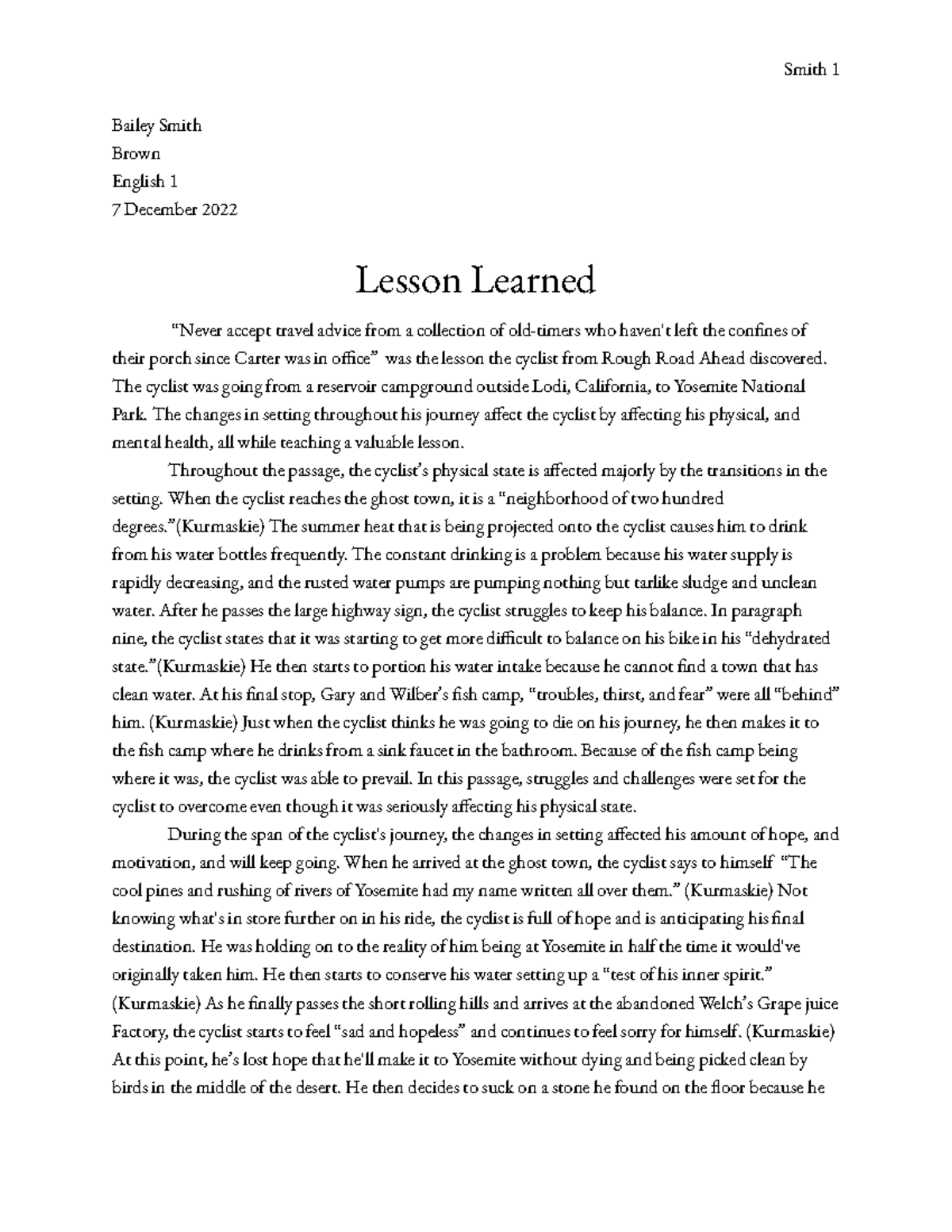Bailey Smith - Essay - Smith 1 Bailey Smith Brown English 1 7 December ...