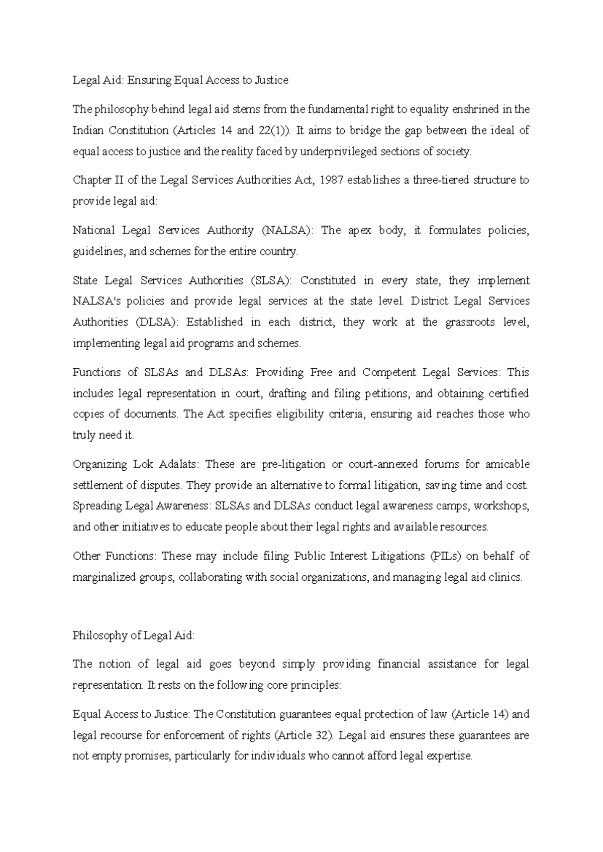 PLS Assignment - Legal Aid: Ensuring Equal Access to Justice The ...