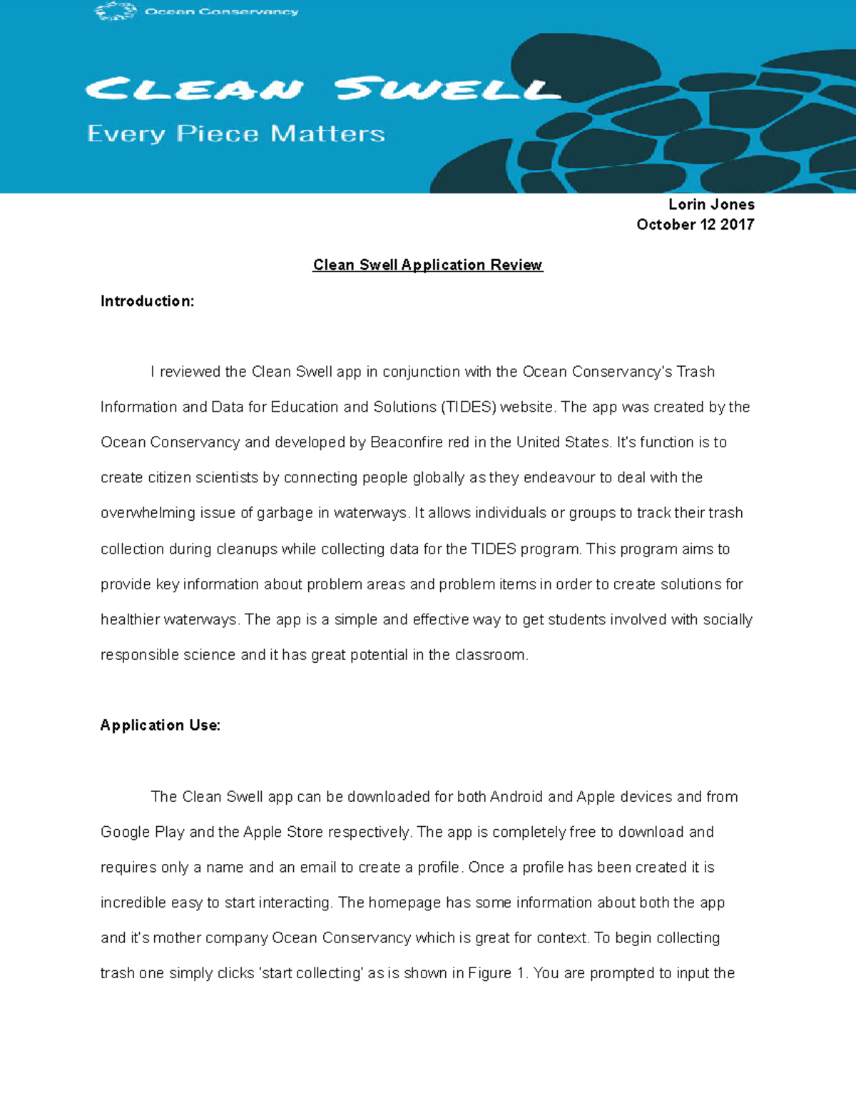 Clean swell - App Assignment write ups - Lorin Jones October 12 2017 ...