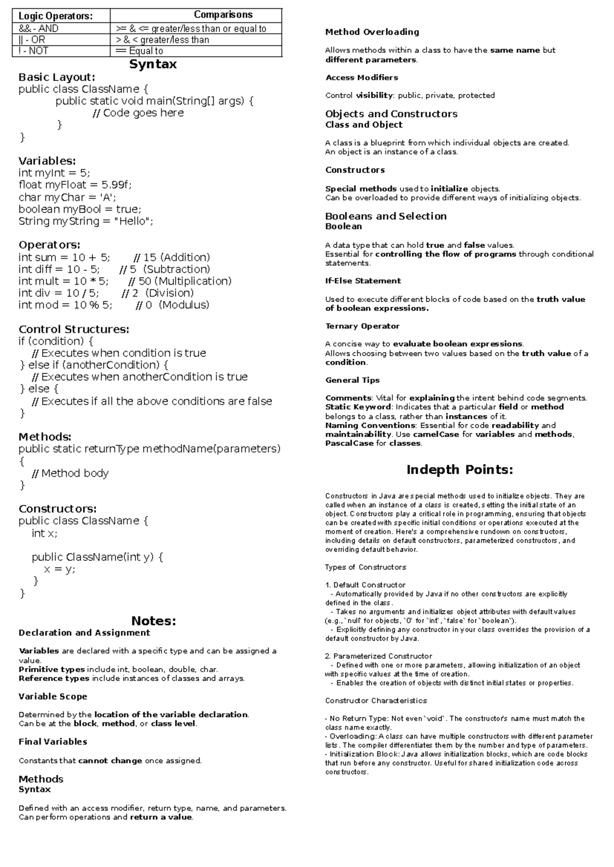 Logic Operators - Syntax Basic Layout: public class ClassName { public ...
