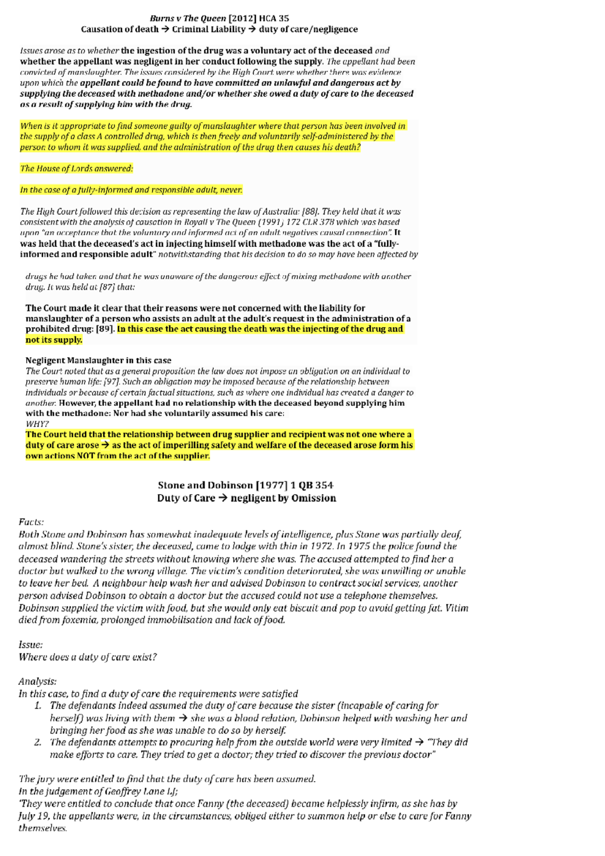 Cases for criminology - Criminal Law and Procedures - analysed ...