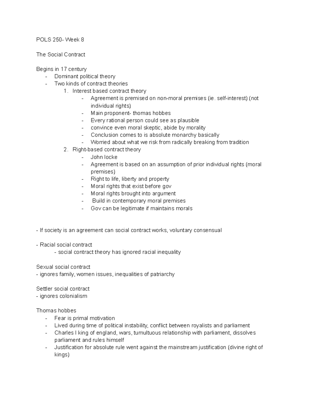 POLS 250- Week 8 - lecture notes. - POLS 250- Week 8 The Social ...