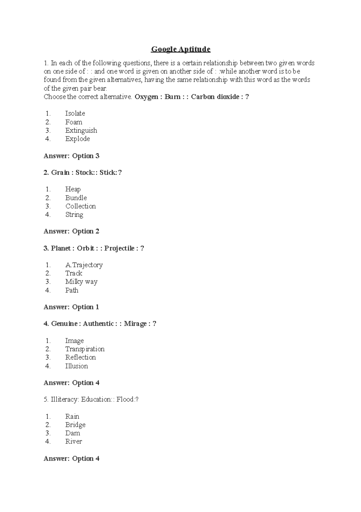 Google Sample Aptitude - Google Aptitude In each of the following ...
